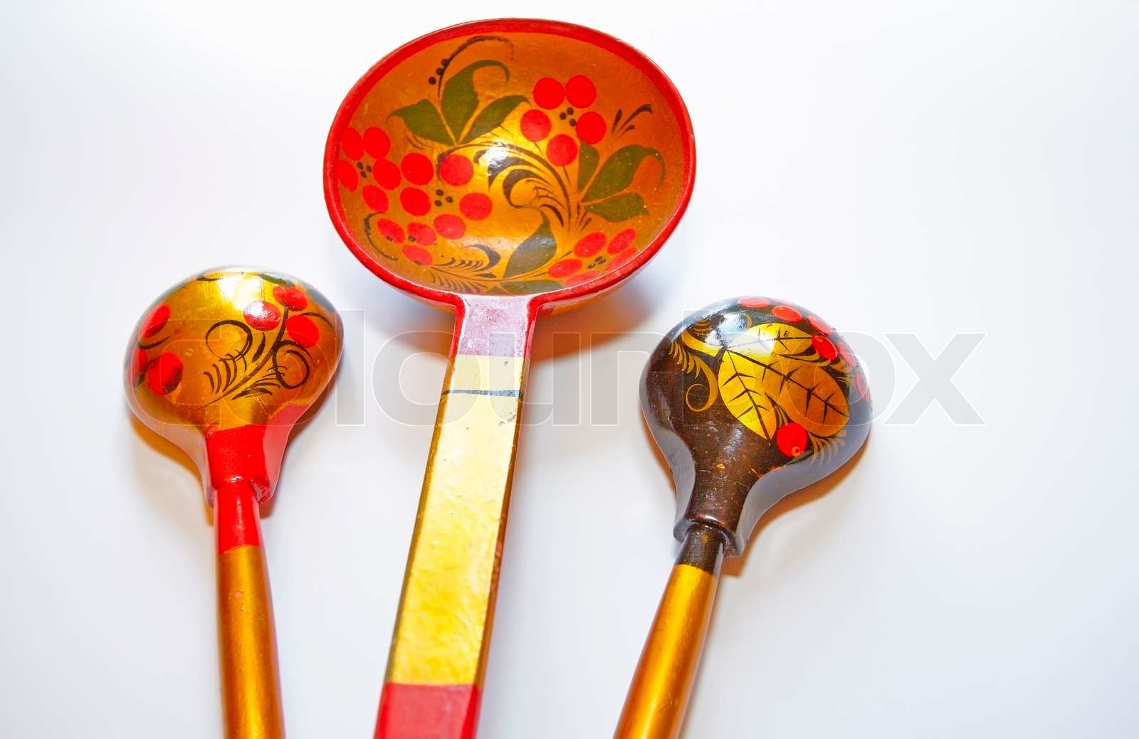 Traditional Russian folk craft Hand painted spoons and ladels | Stock ...