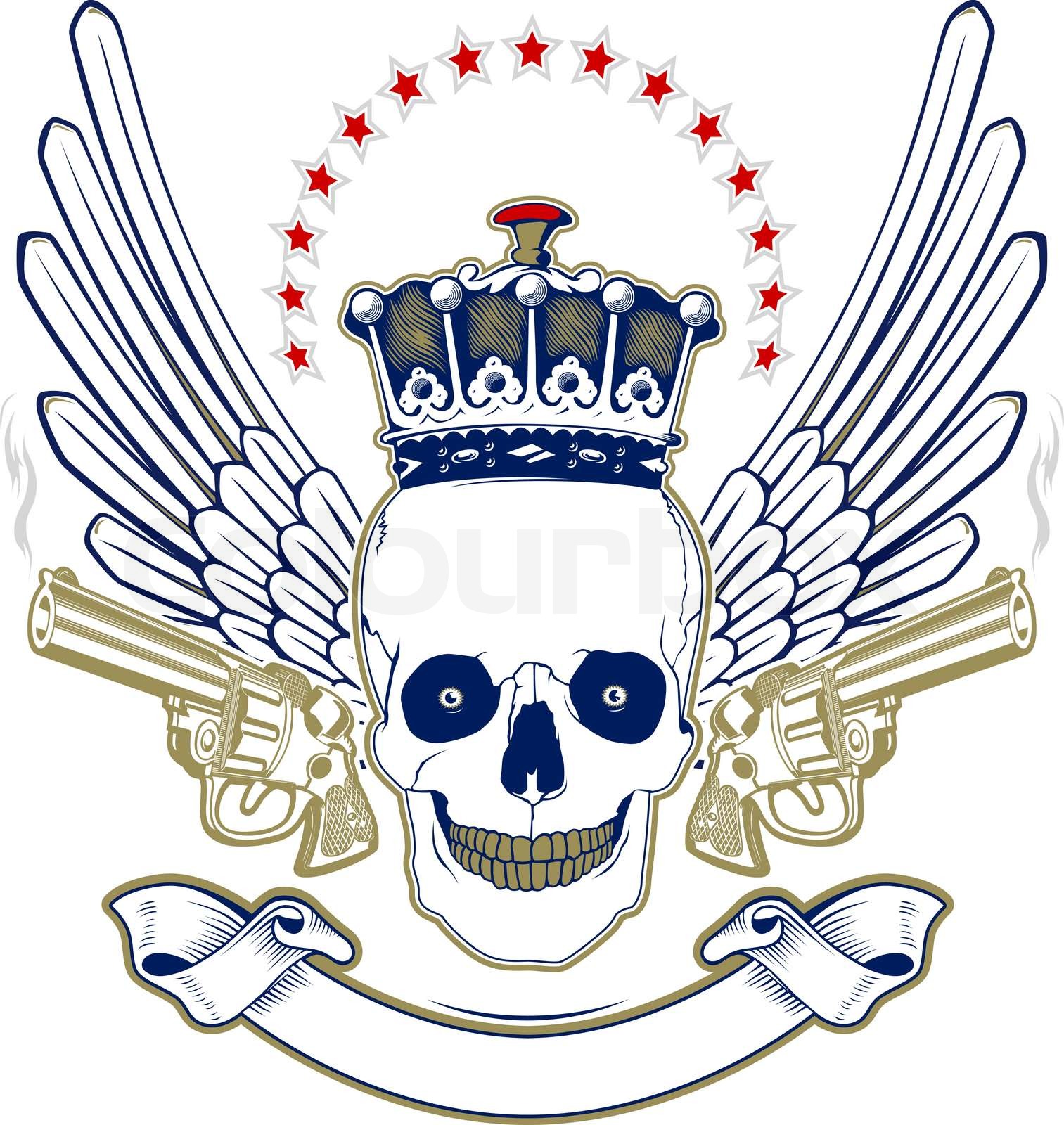 crown skull wing emblem with smoke guns | Stock vector | Colourbox