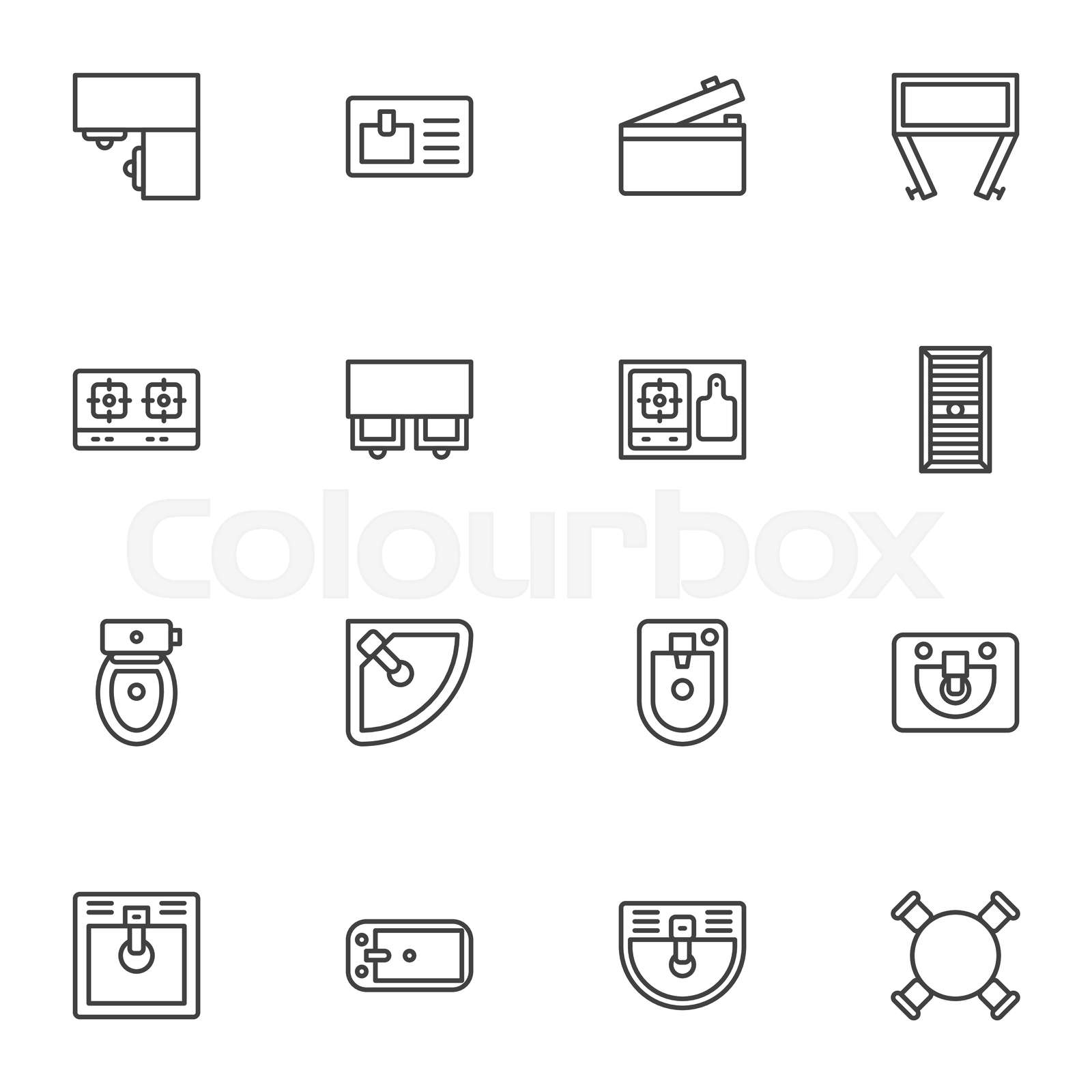 Kitchen furniture top view line icons set | Stock vector | Colourbox