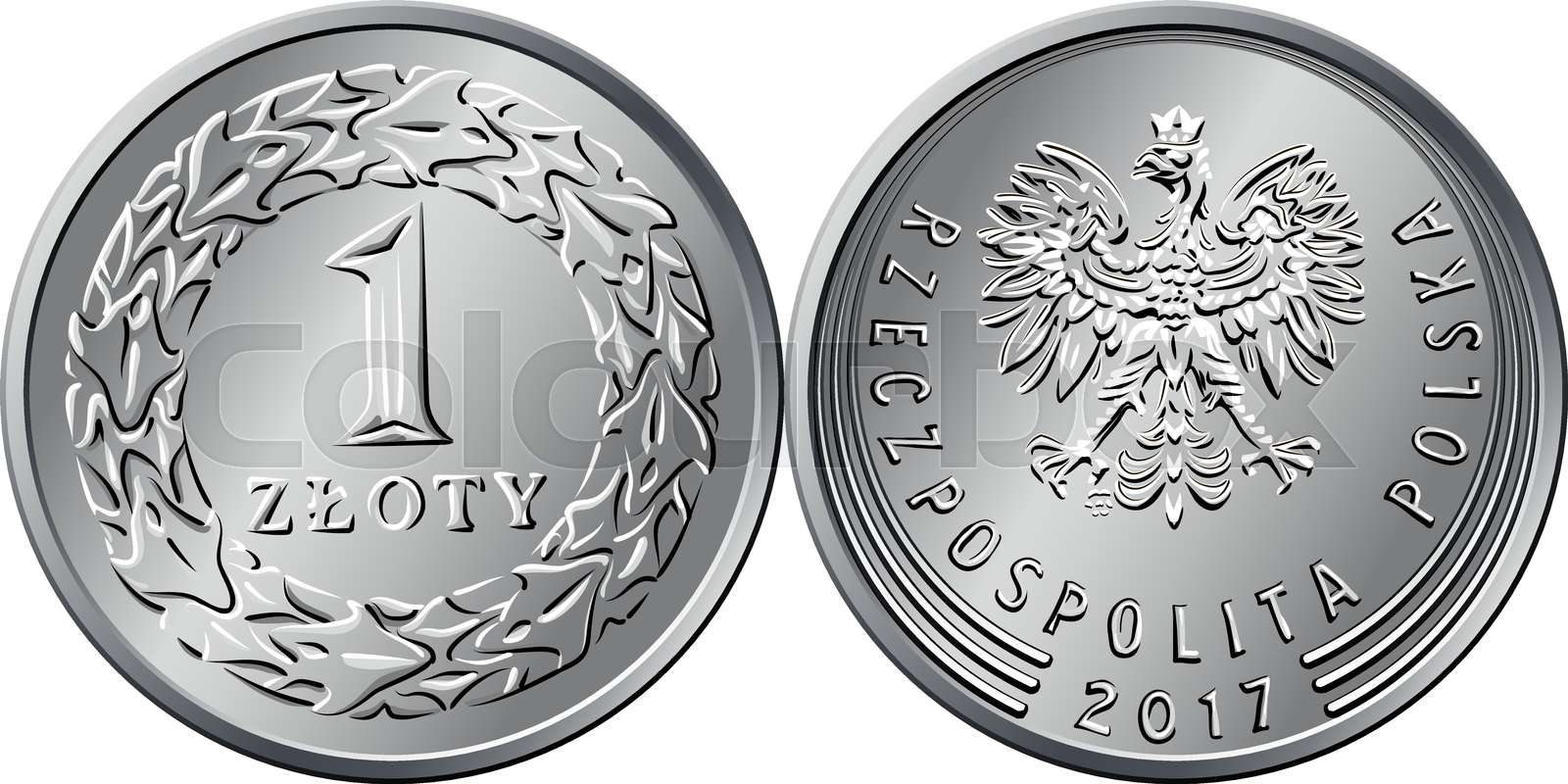 Vector Polish Money One Zloty Coin Stock Vector Colourbox