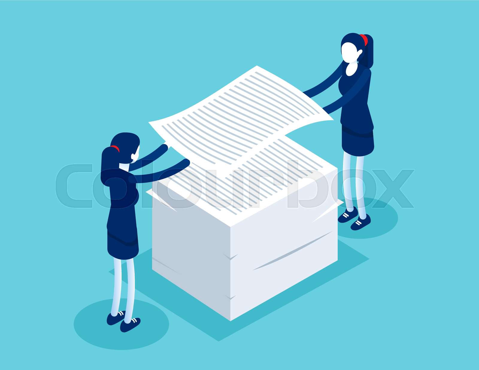 Studying working documentation and teamwork. Isometric vector business ...