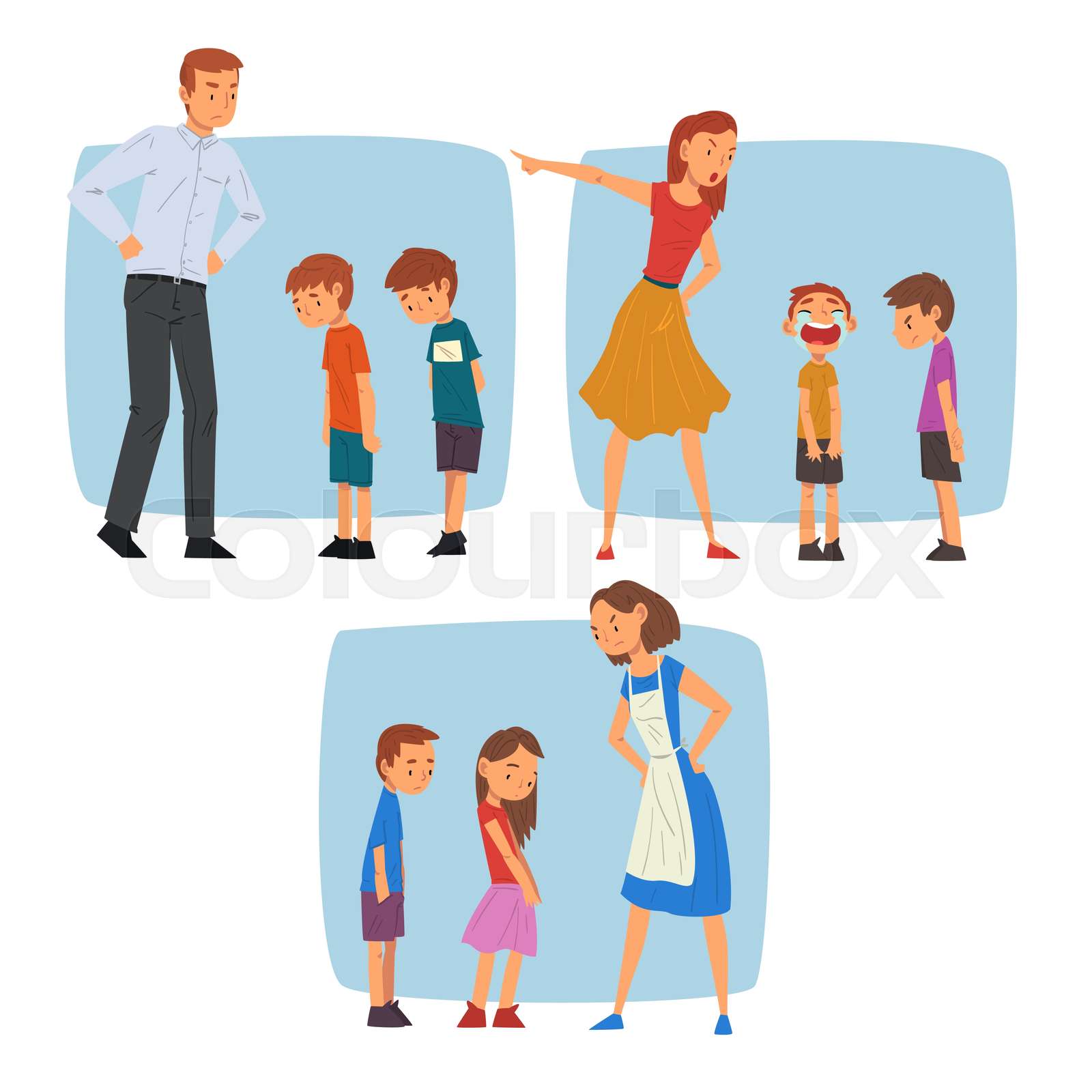Parents Scolding Naughty Boys Set, Mothers and Fathers Chastening ...