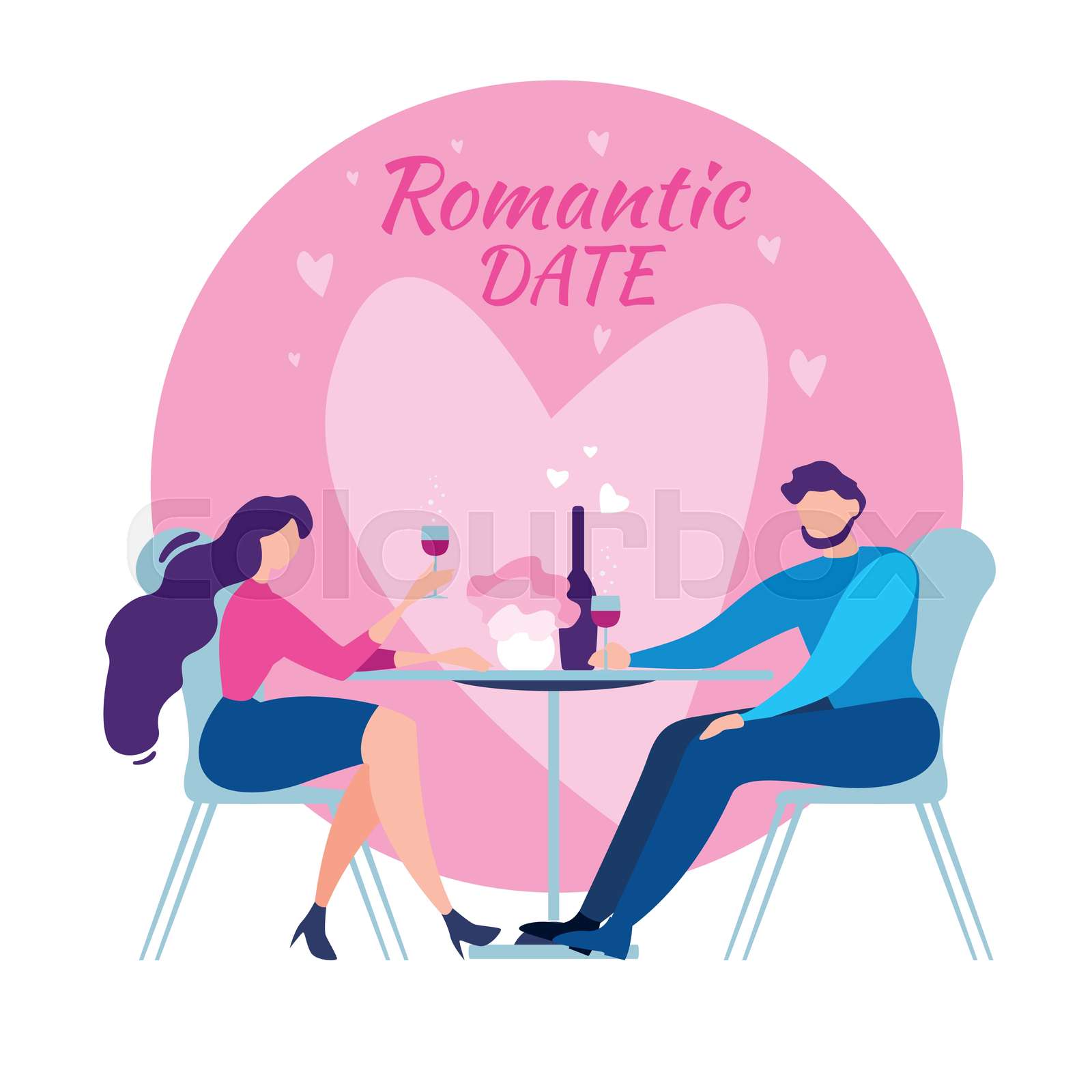Cartoon Man Woman Cafe Table Romantic Dinner Date | Stock vector ...