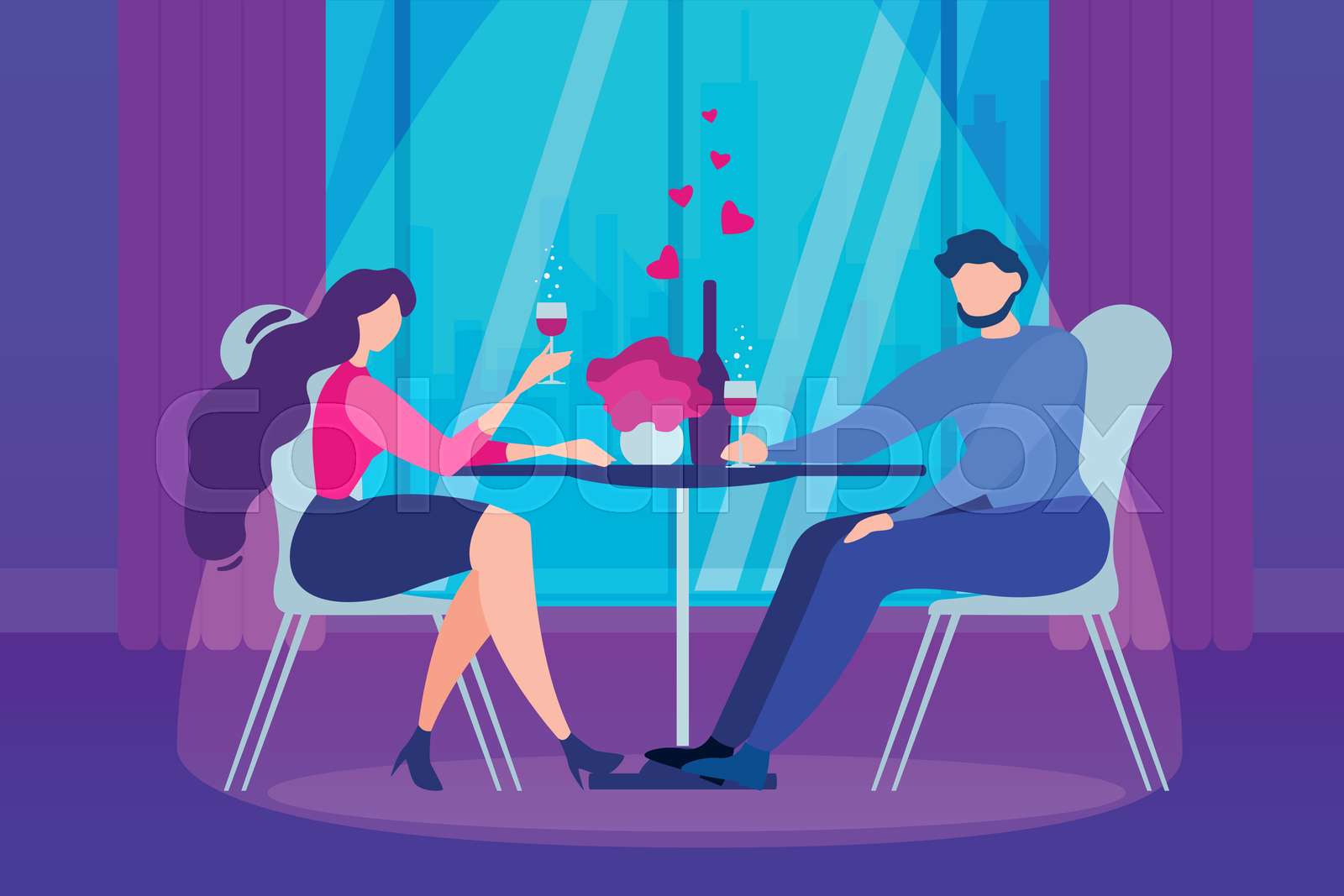 Cartoon Man Woman Couple Romantic Evening Table | Stock vector | Colourbox