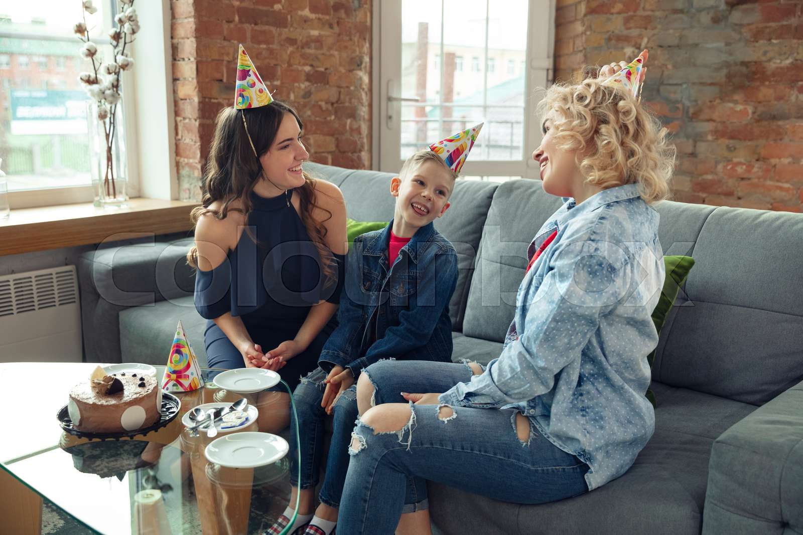Mother Son And Sister At Home Having Fun Comfort And Cozy Concept