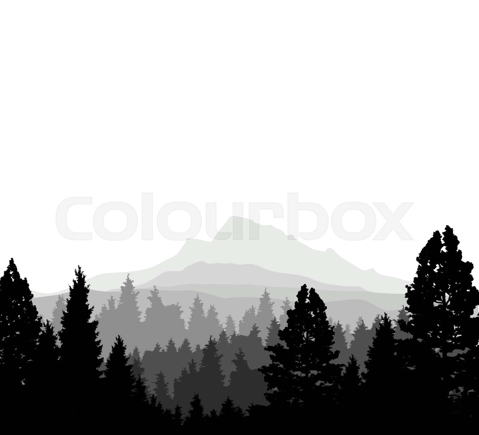 Vector Nature Landscape Black Grey Forest Background Silhouettes of ...