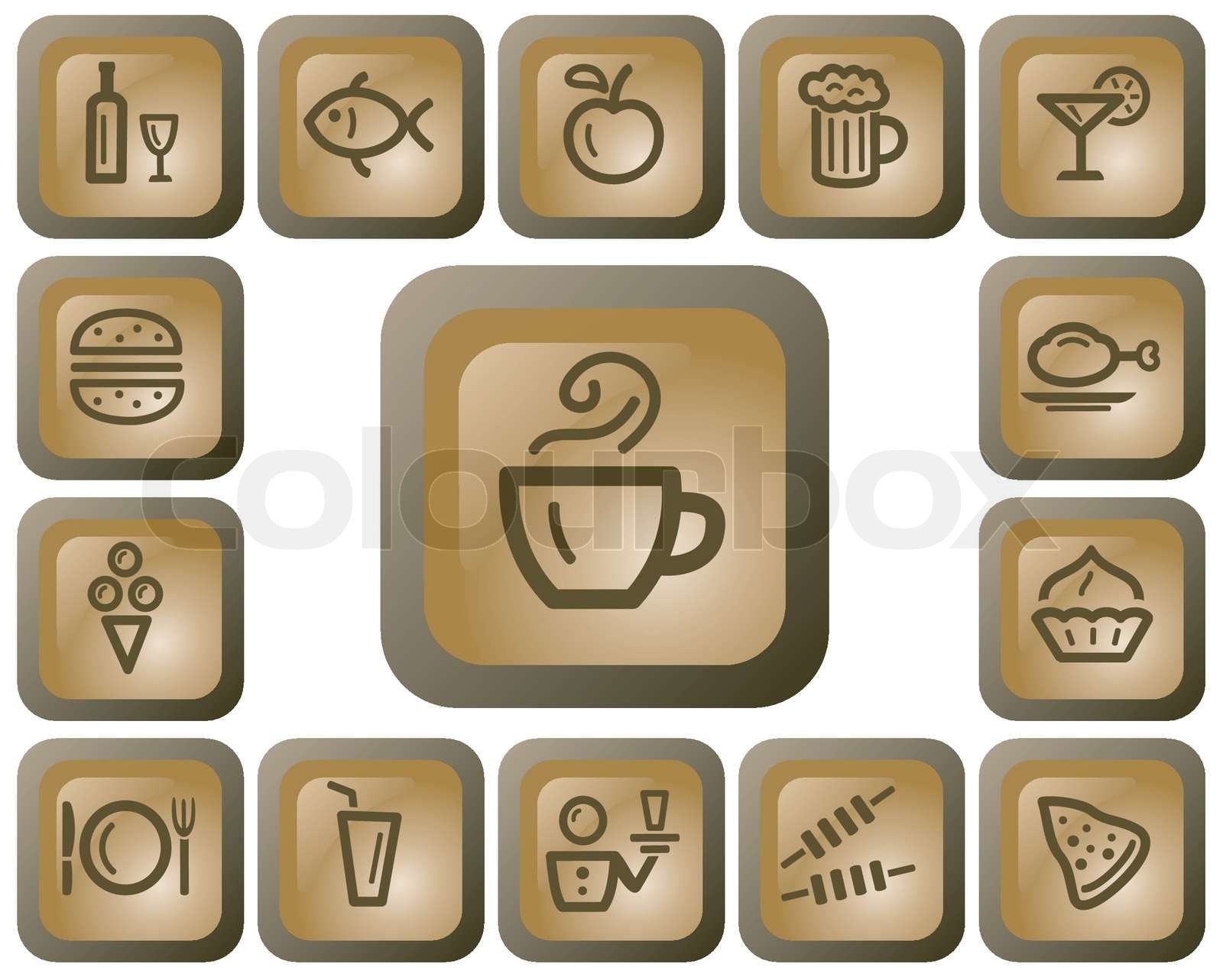Food and drinks button set | Stock vector | Colourbox