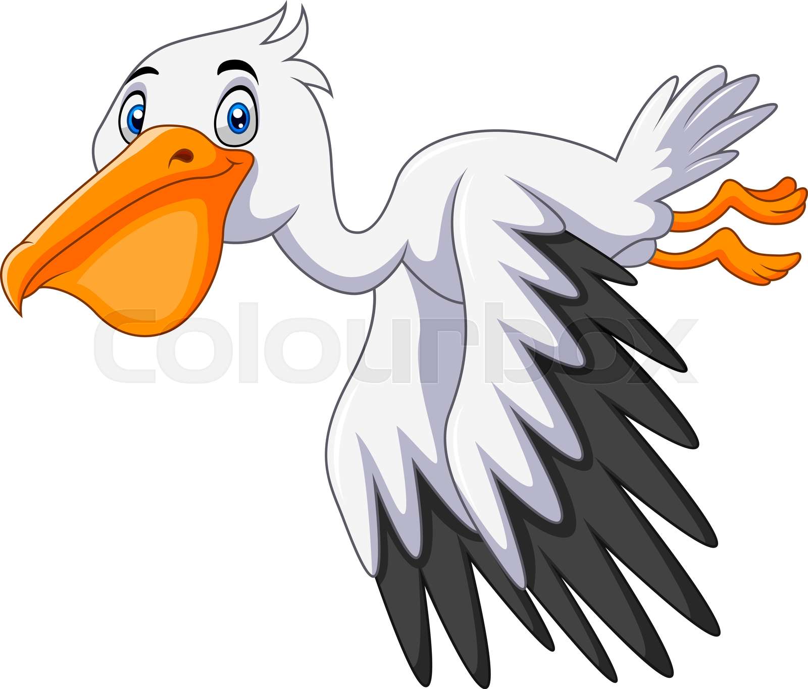 Cute cartoon pelican is flying | Stock vector | Colourbox