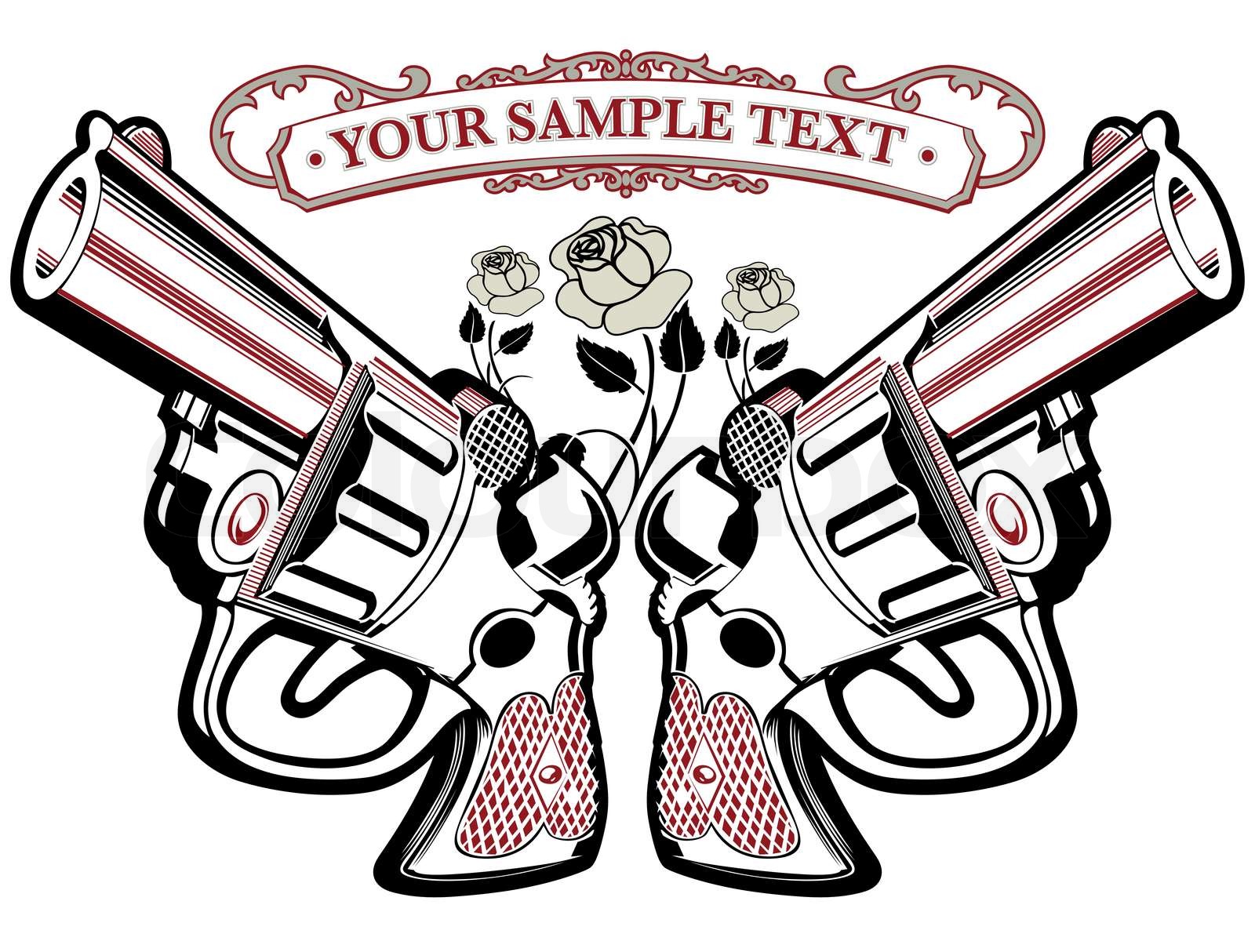 gun and roses emblem with wings and ribbon | Stock vector | Colourbox