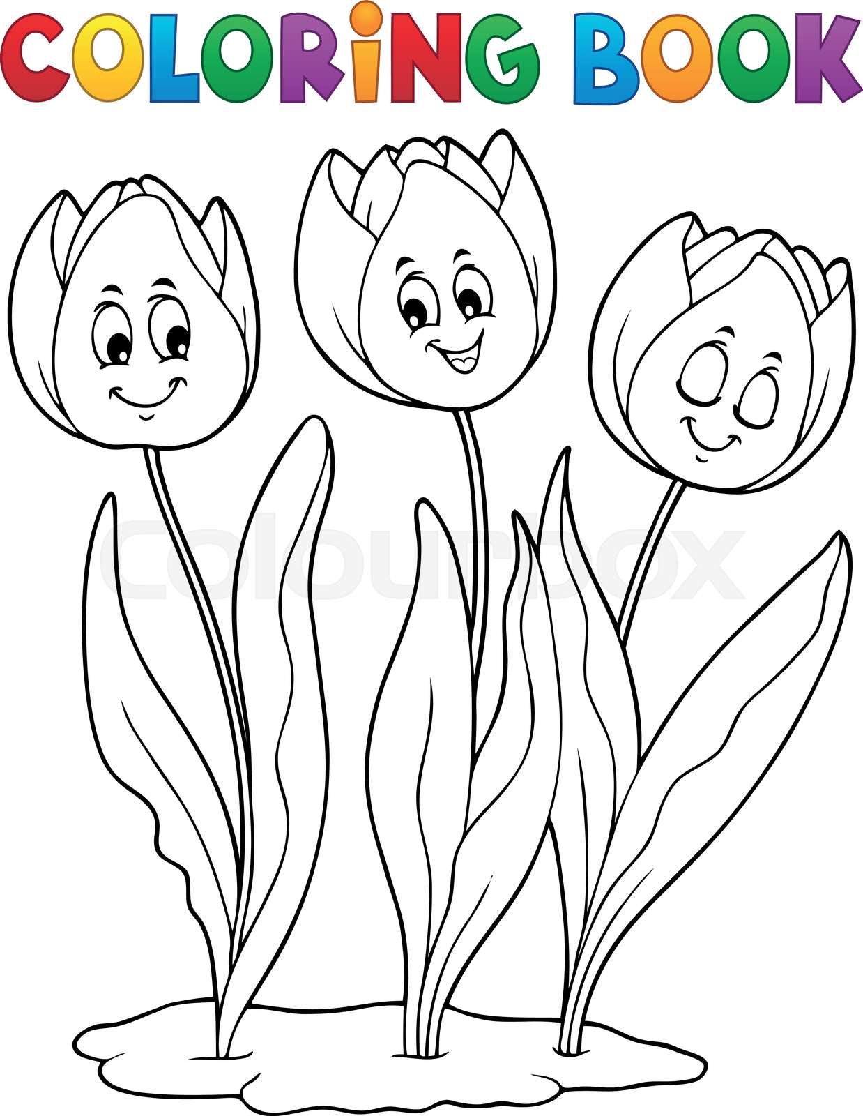 Coloring book tulip flower image 1 | Stock vector | Colourbox