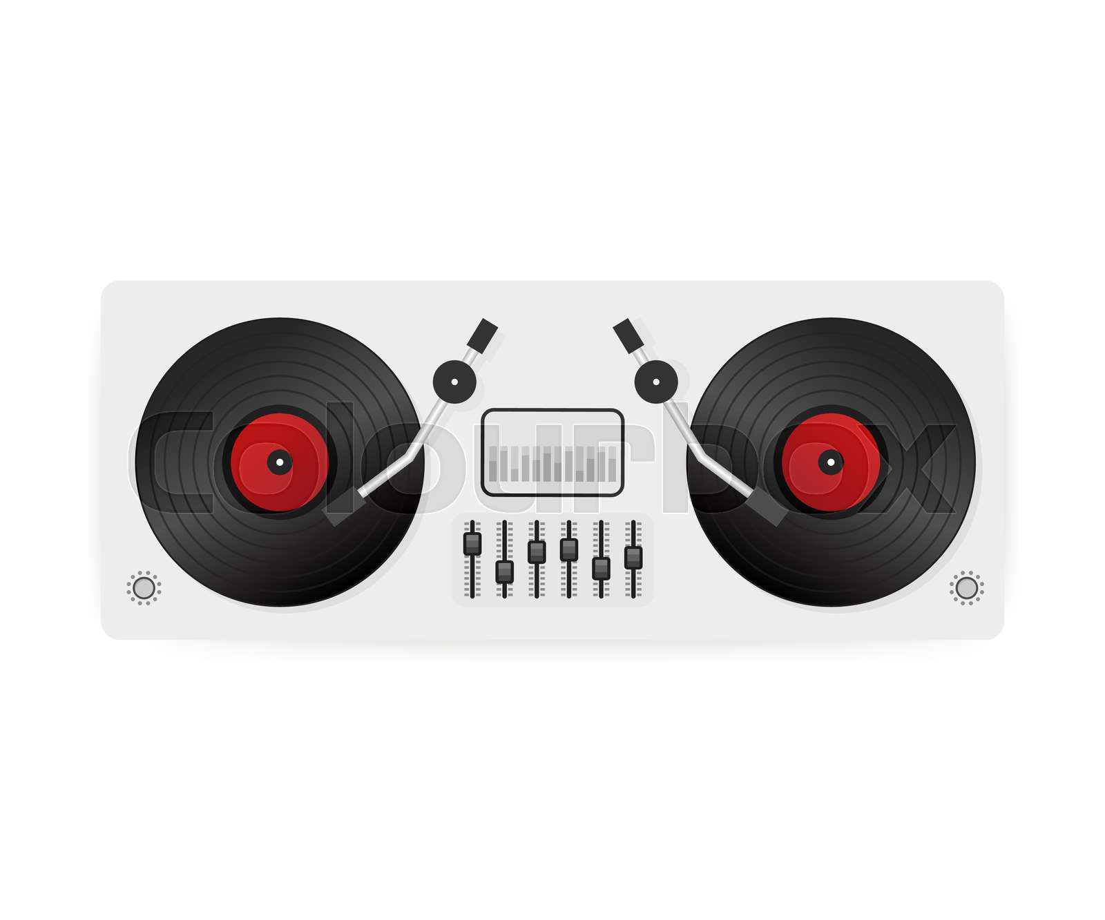 DJ playing vinyl. Top view. DJ Interface workspace mixer console ...