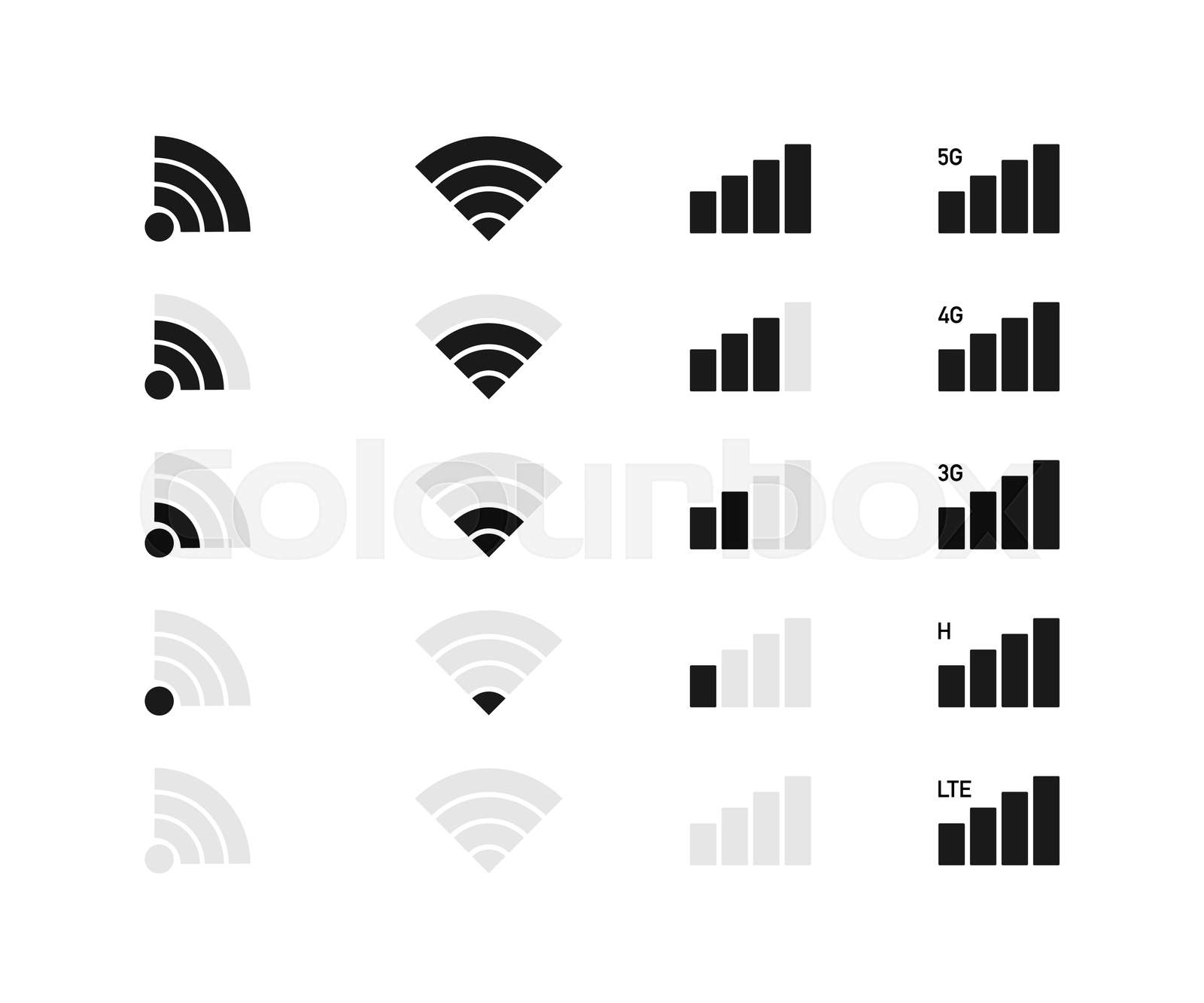 Set of vector wireless wifi icons. Mobile phone system icons. Vector ...