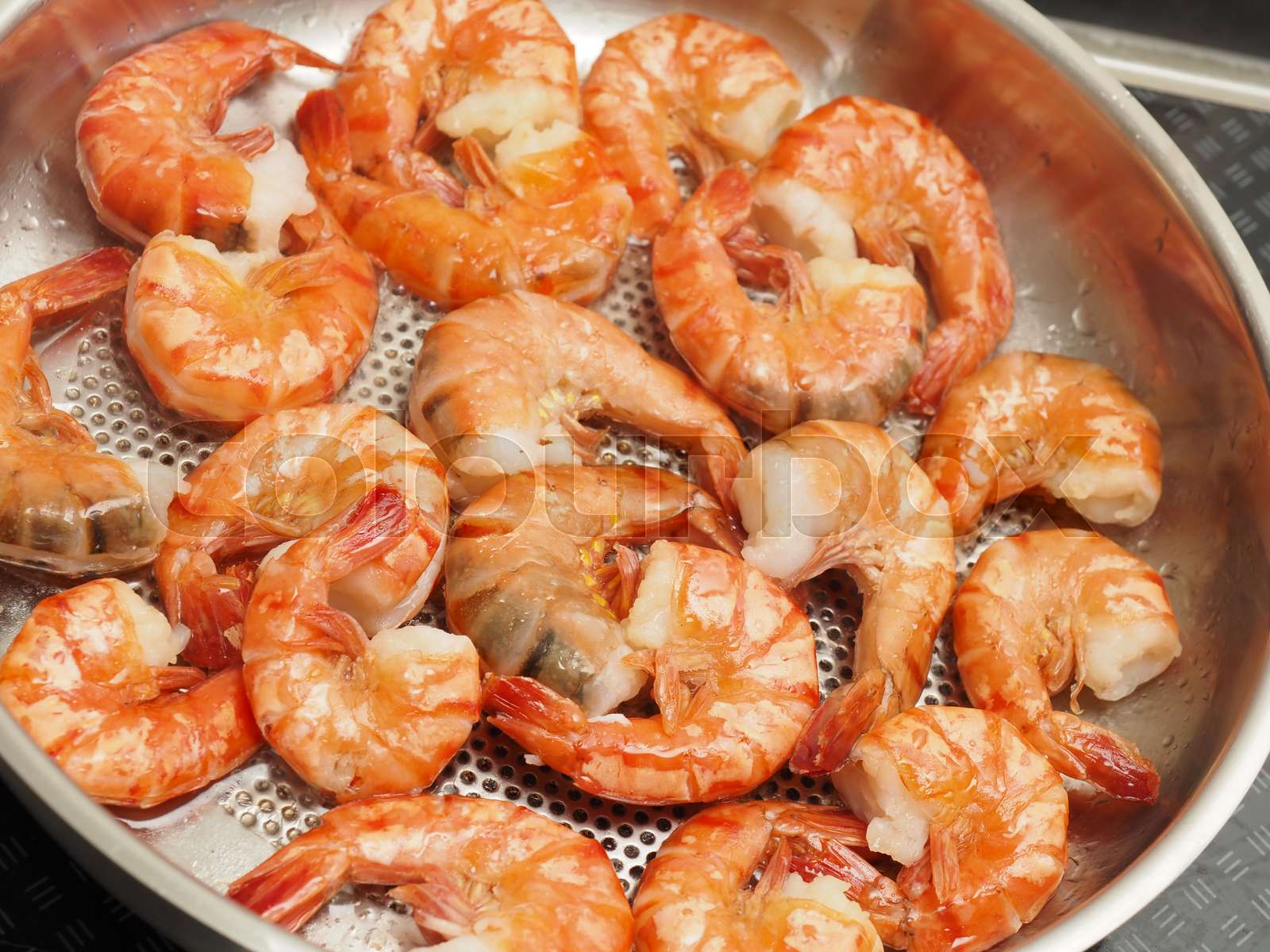 Organic Black Tiger Prawns in a pan | Stock image | Colourbox