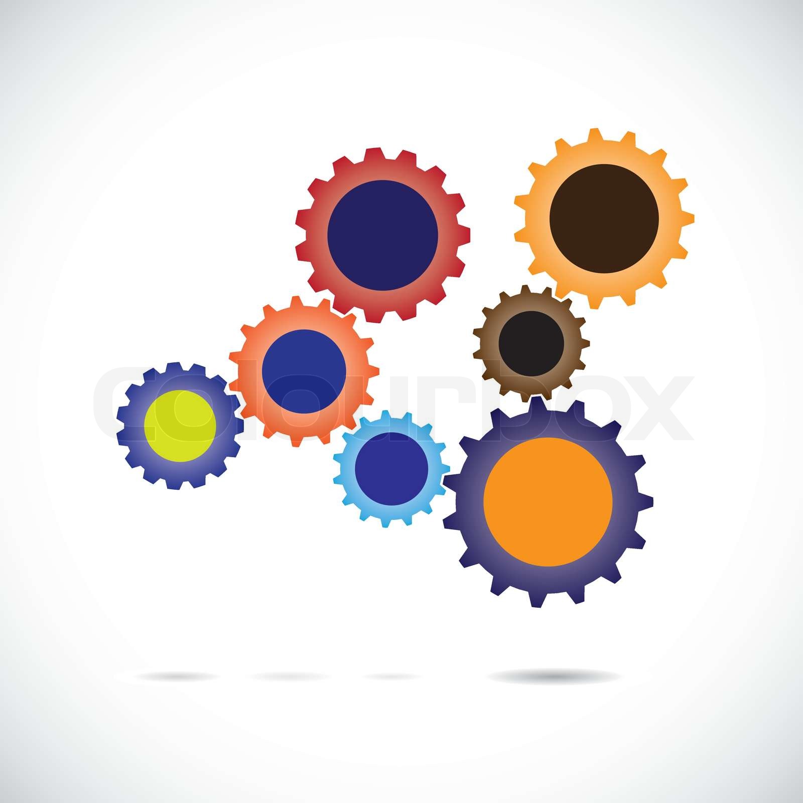Colorful abstract cogwheels in controlled rotating motion implying ...