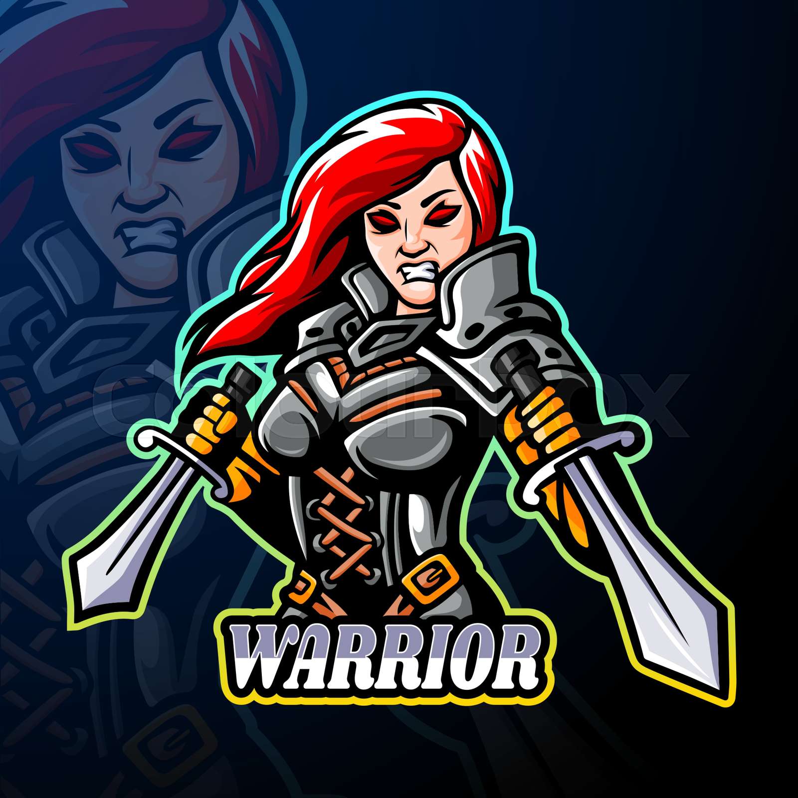 Warrior girl esport logo mascot design | Stock vector | Colourbox
