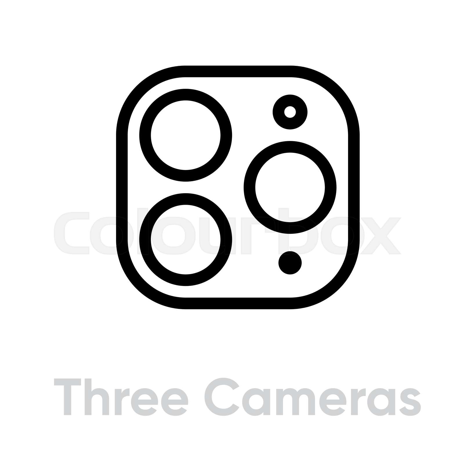 Three Cameras Phone icon. Editable line vector. | Stock vector | Colourbox