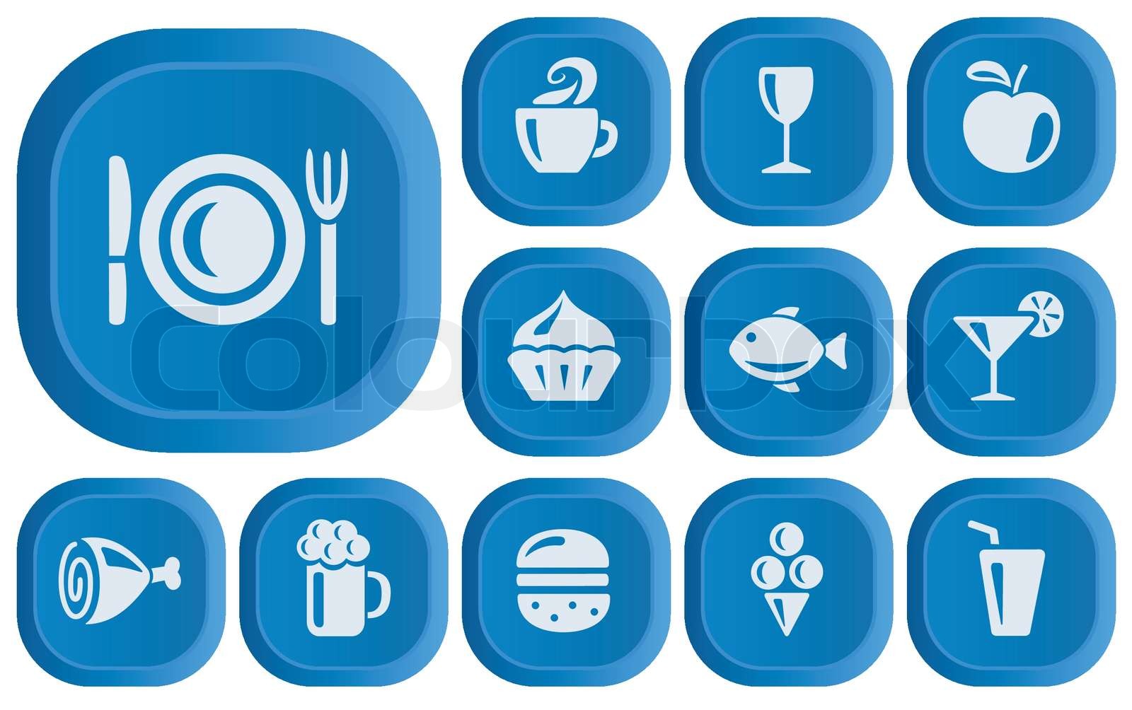 Food and drinks button set | Stock vector | Colourbox