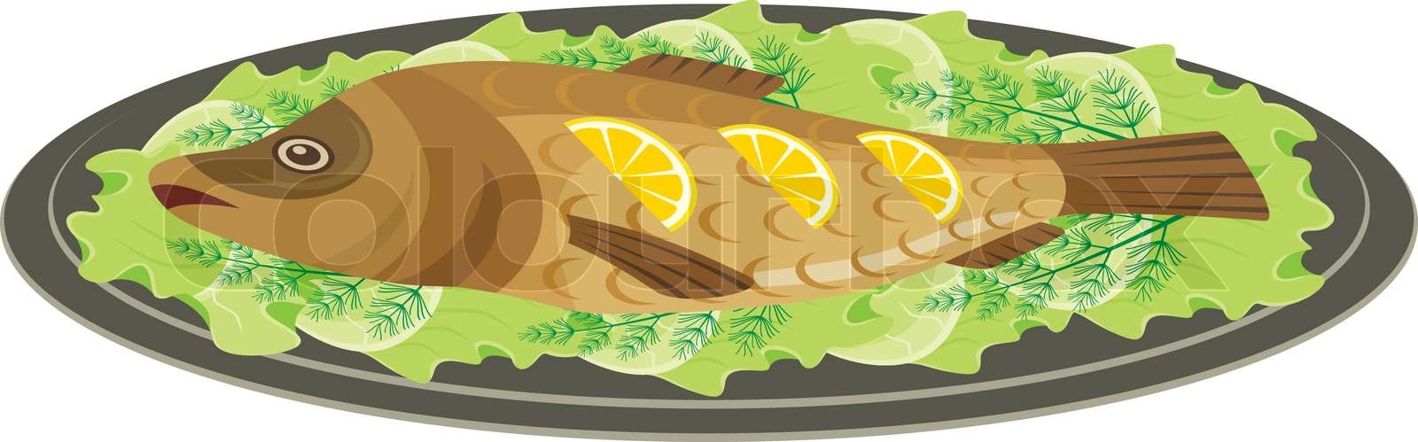 Dish with the baked fish | Stock vector | Colourbox