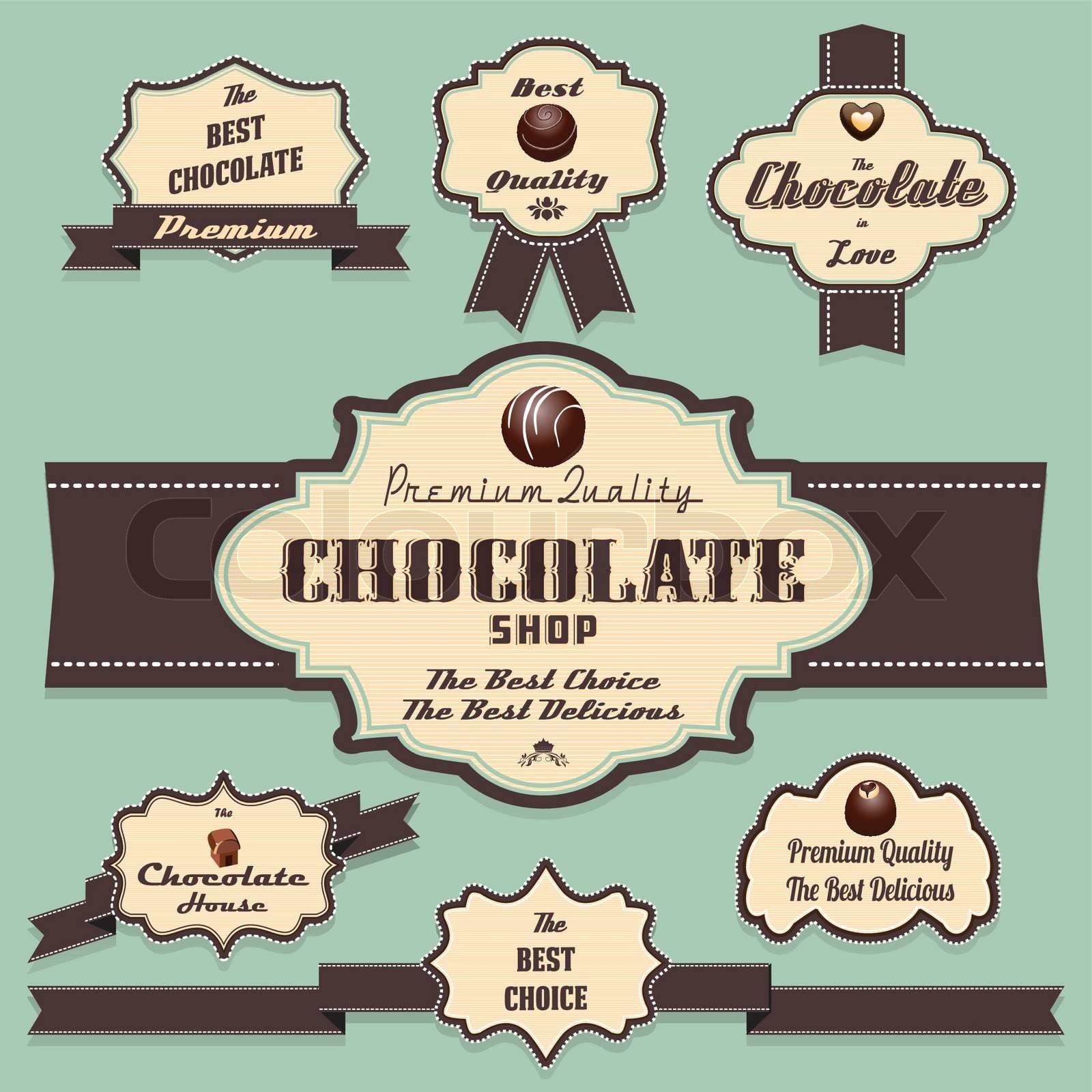 Chocolate labels and badges retro and vintage style collection | Stock ...