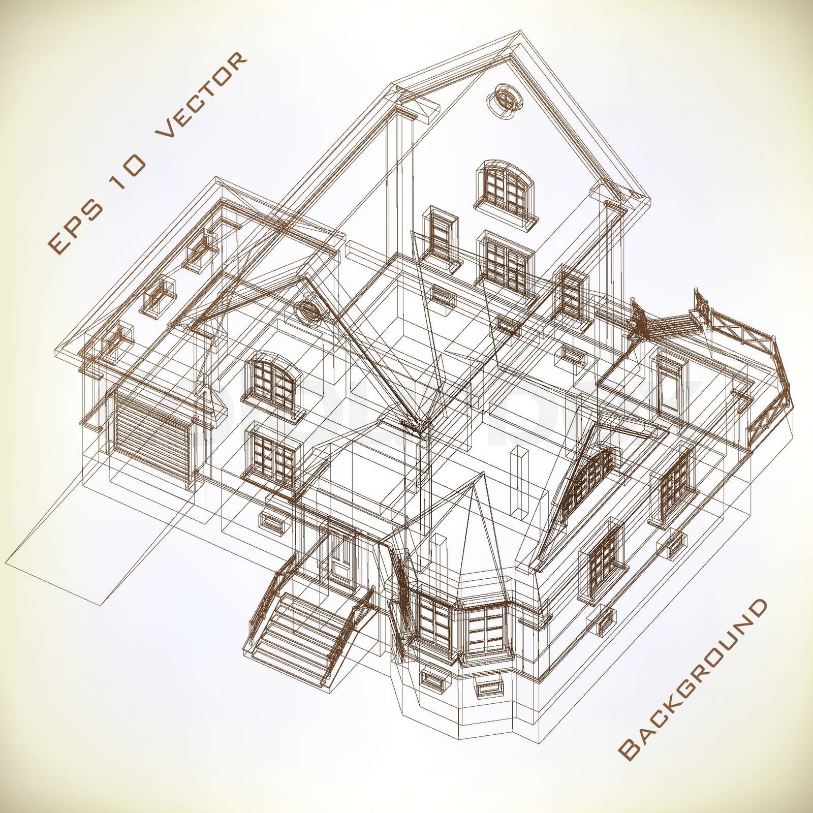 Architectural background with a 3D building model. Vector clip-art ...