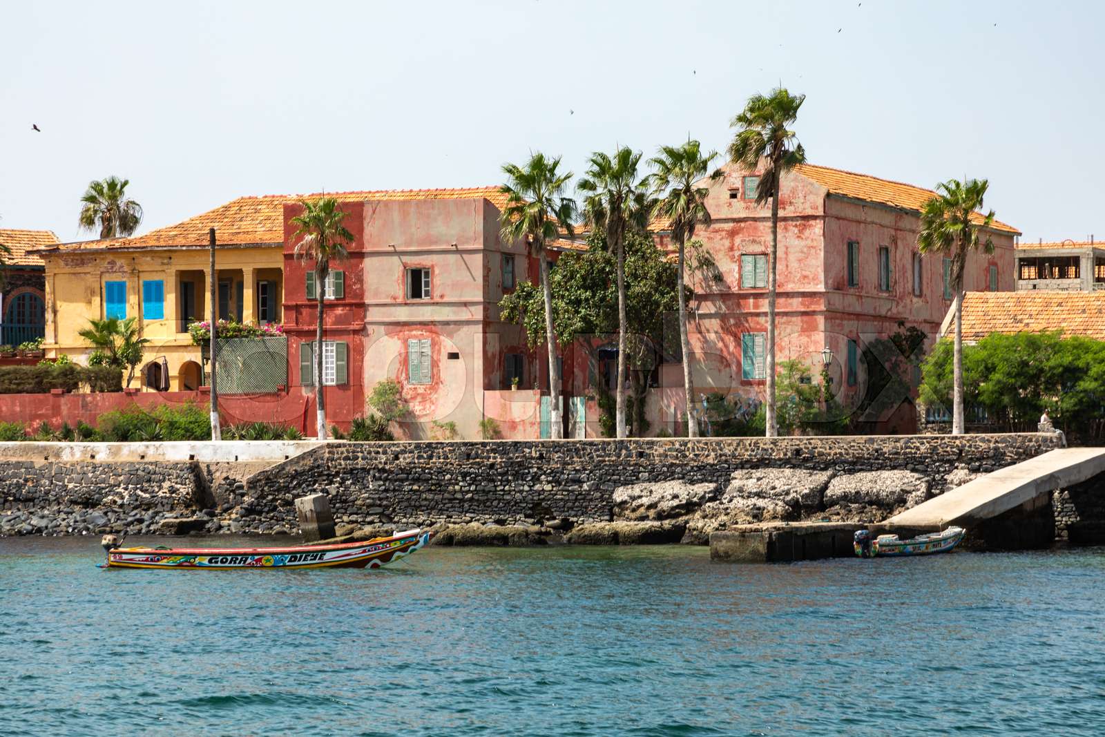 Traditional architecture at Goree island, Dakar, Senegal. West Africa ...