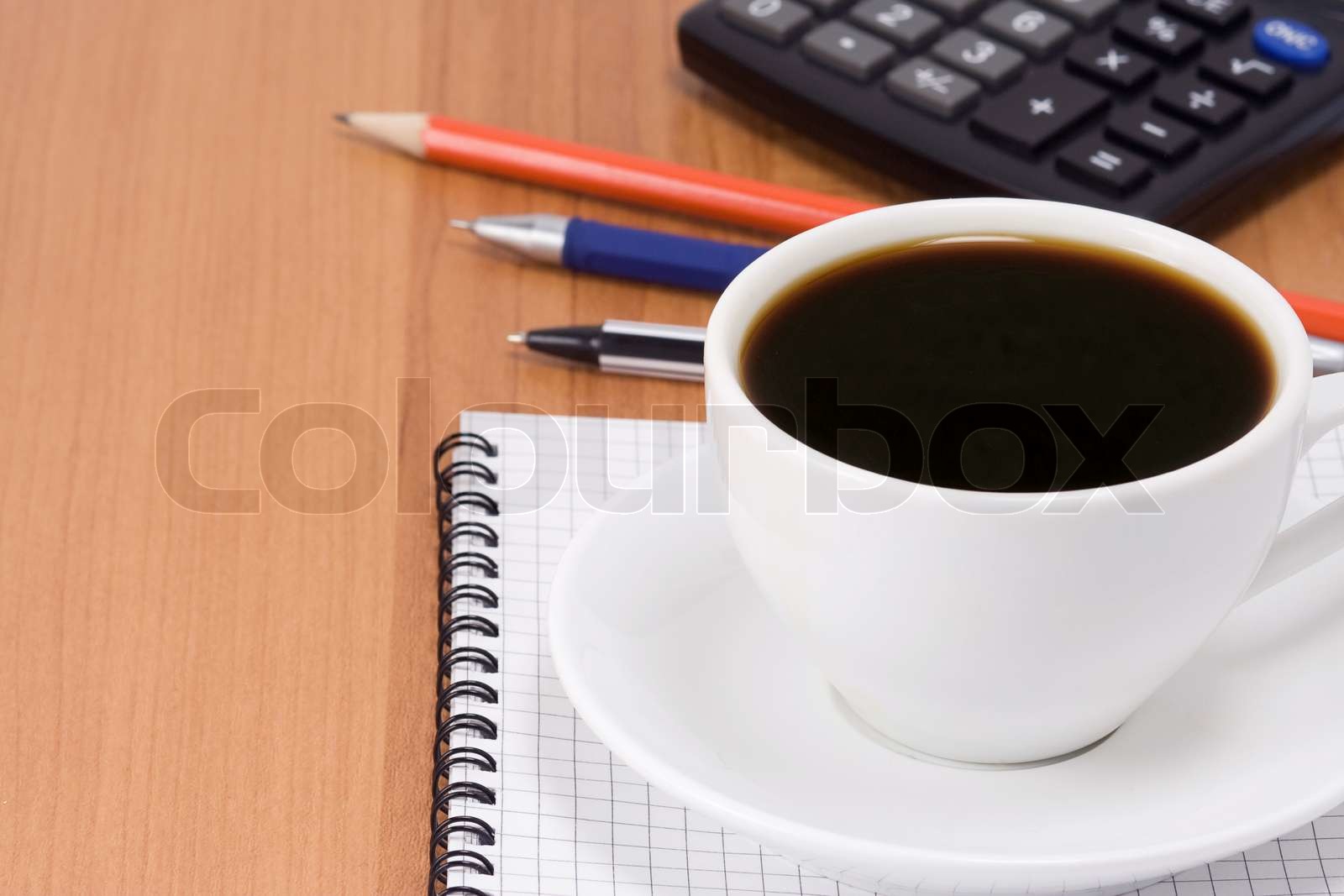 pad, pens and coffee | Stock image | Colourbox