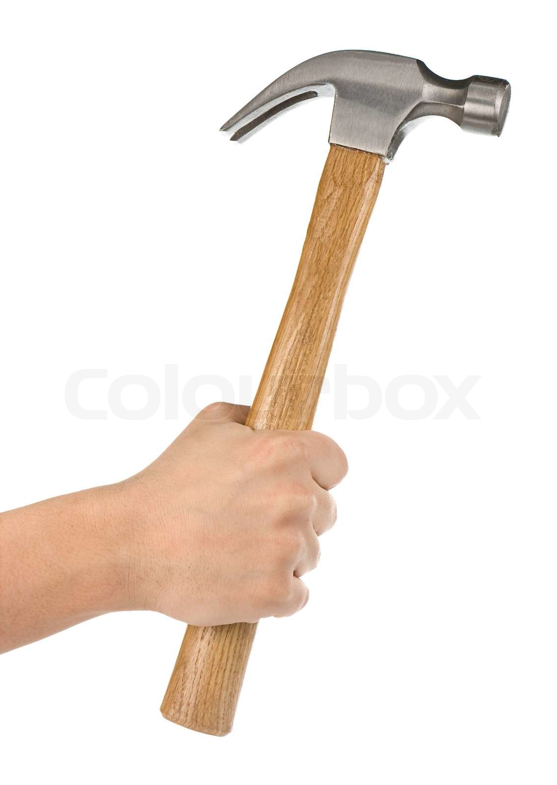 hand holding hammer isolated on white | Stock image | Colourbox