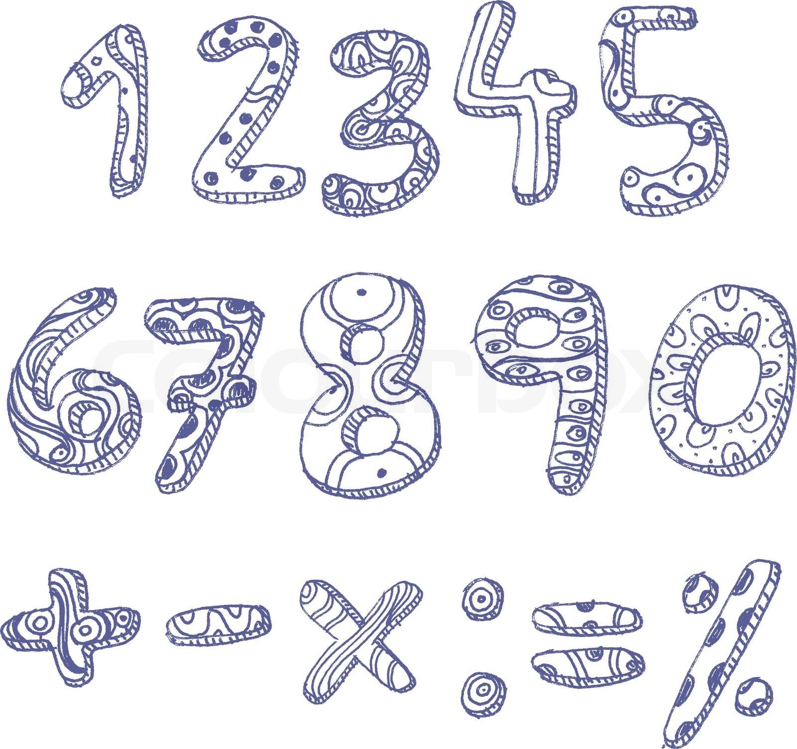 Hand gezeichneten Kinderspiel Zahlen und mathematische Zeichen | Stock-Vektor | Colourbox