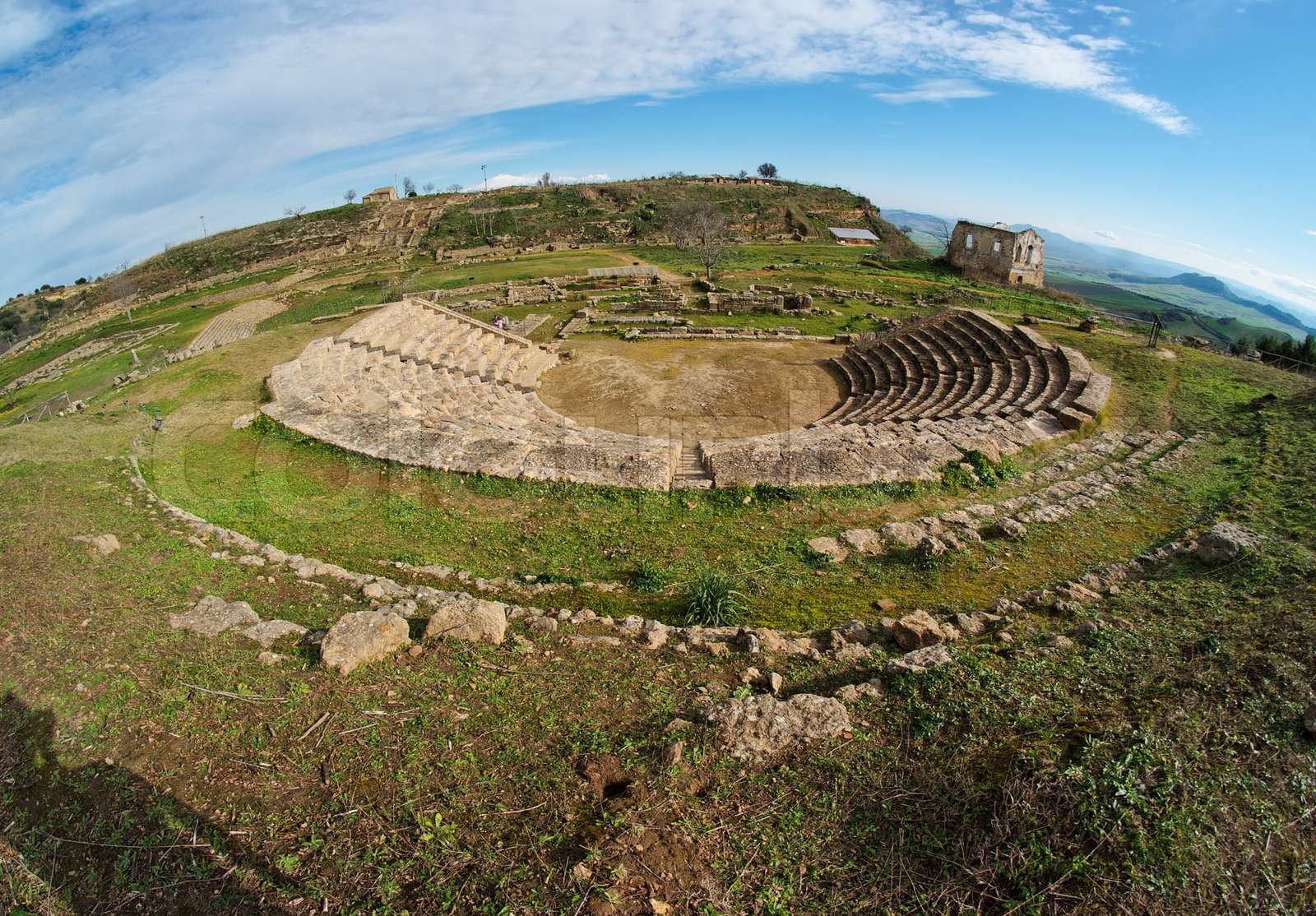 Ancient Greek amfitheater fisheye view in Morgantina, Sicily | Stock ...