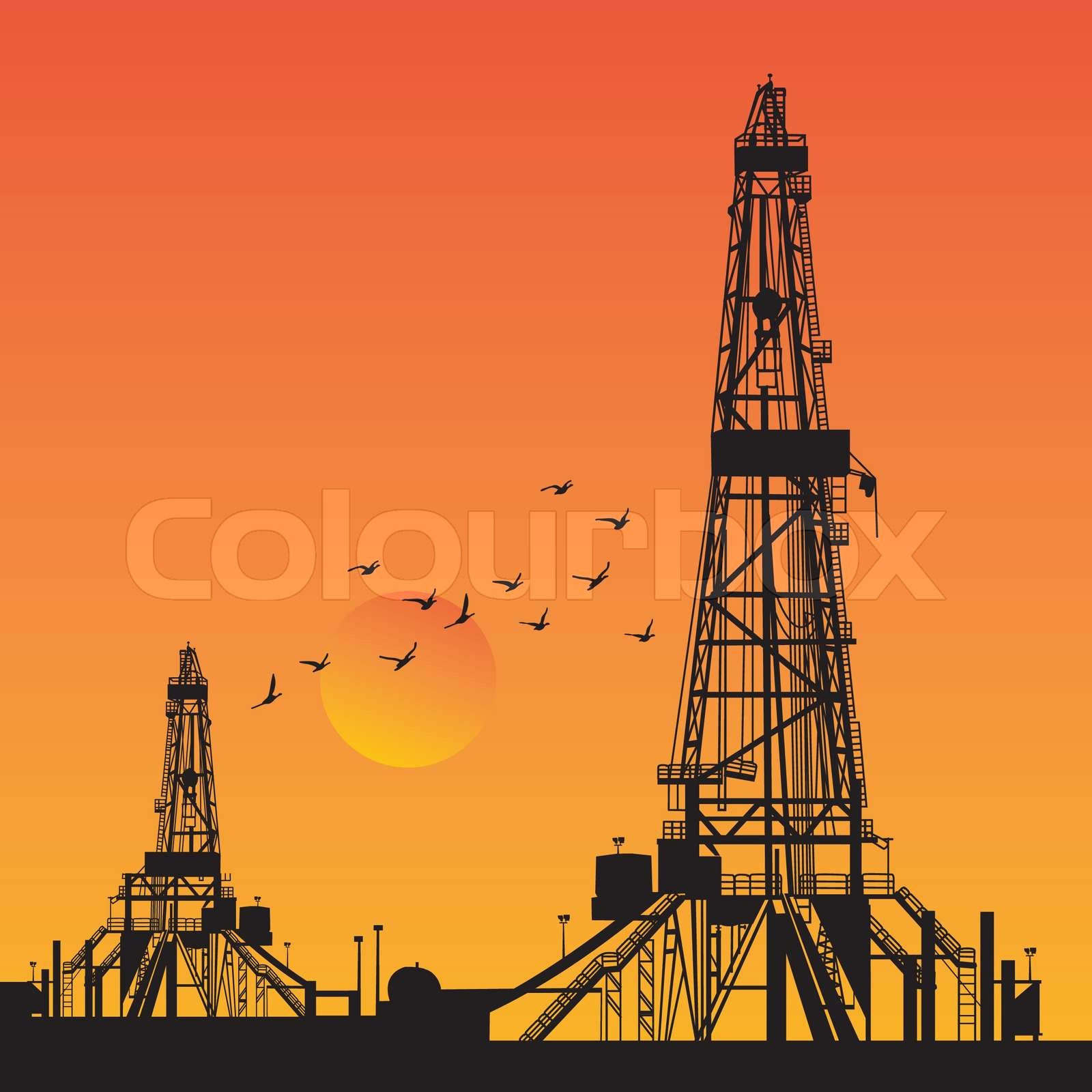 Oil rig silhouettes | Stock vector | Colourbox