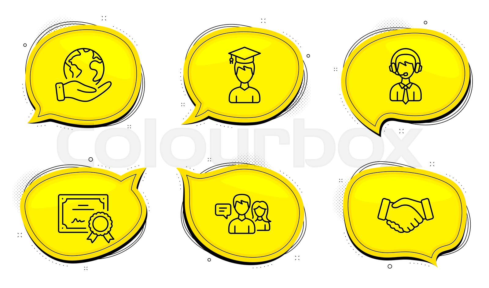 People Talking Student And Handshake Icons Set Shipping Support Sign