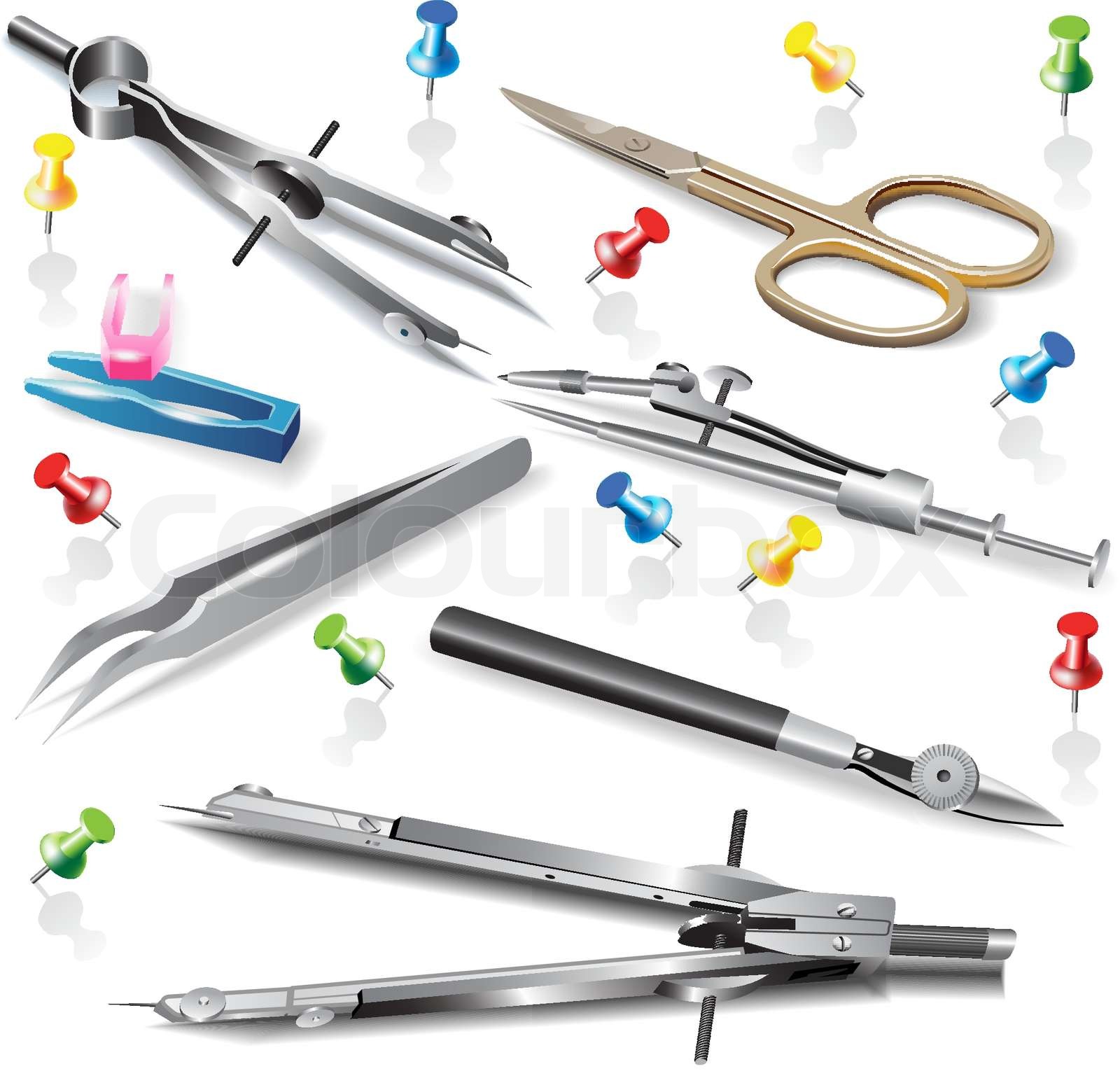 Set of Architectural Drawing Tools, isolated on white. Vector clip-art ...