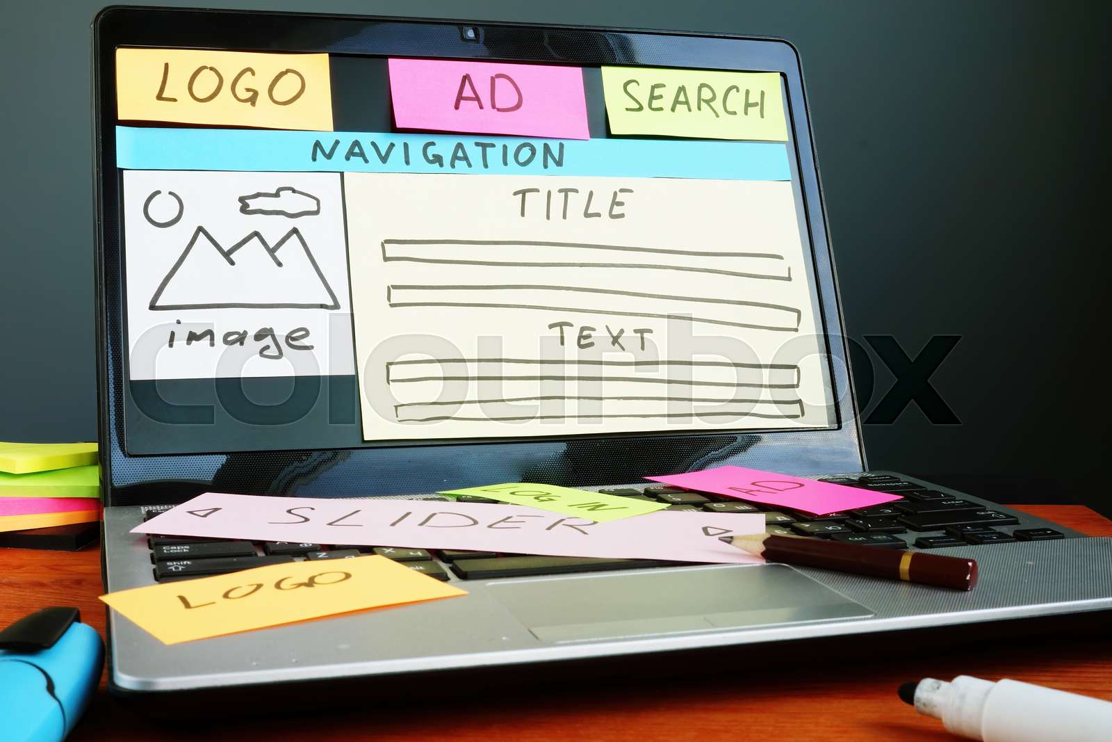 Website creative plan development with drawn sketch in the design ...