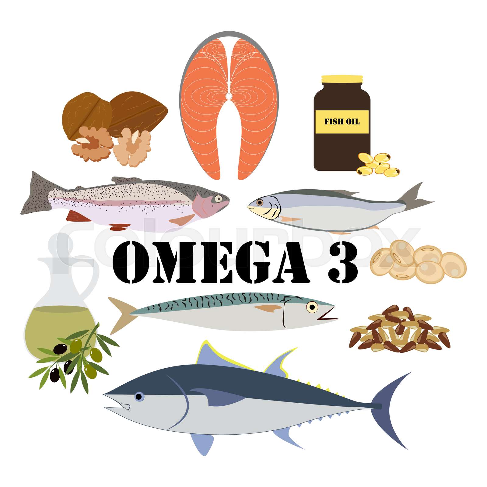 Omega 3 healthy nutrient rich food vector illustration | Stock vector ...