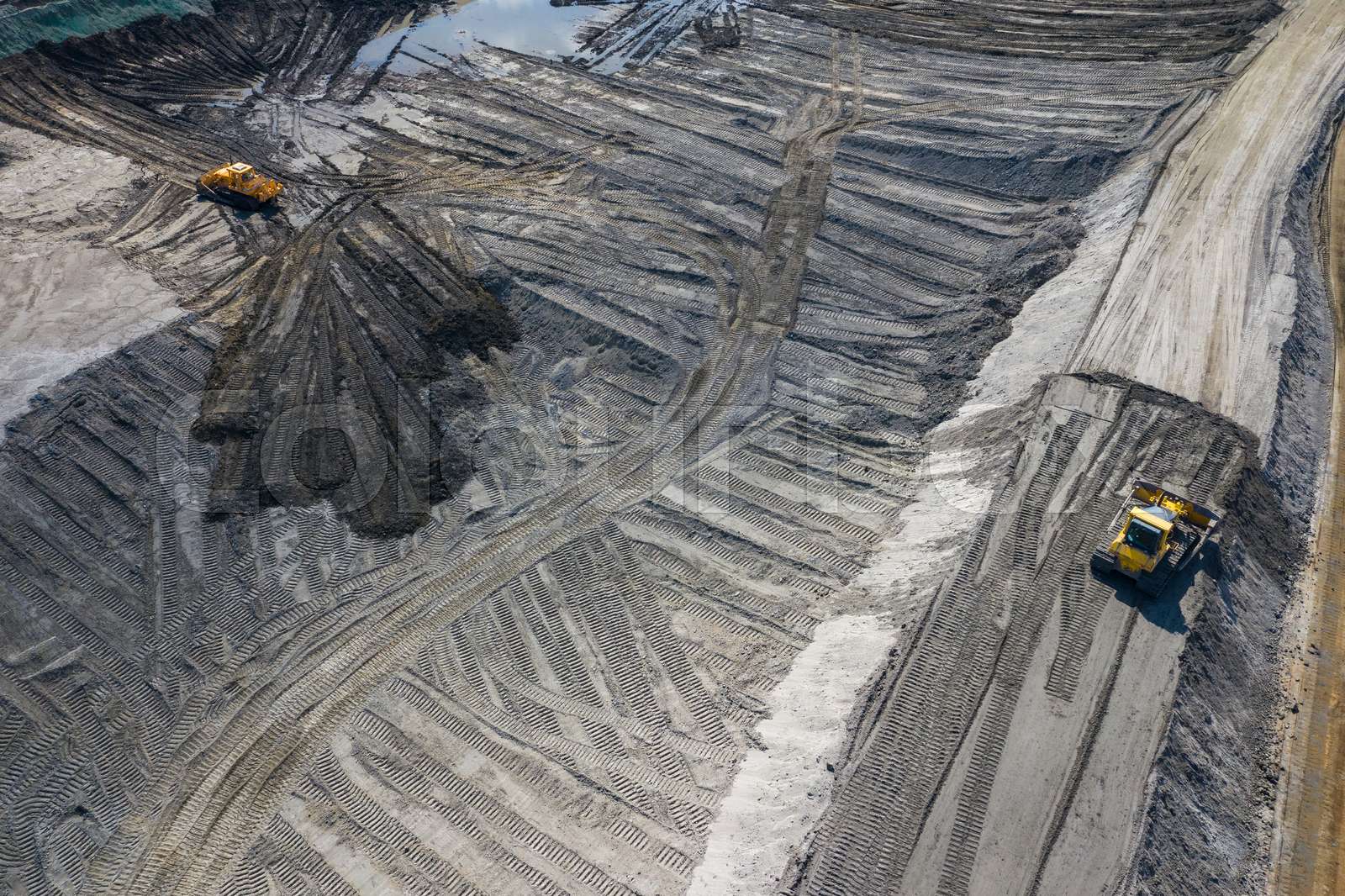 Aerial view of industrial mineral open pit mine. Opencast mining quarry ...
