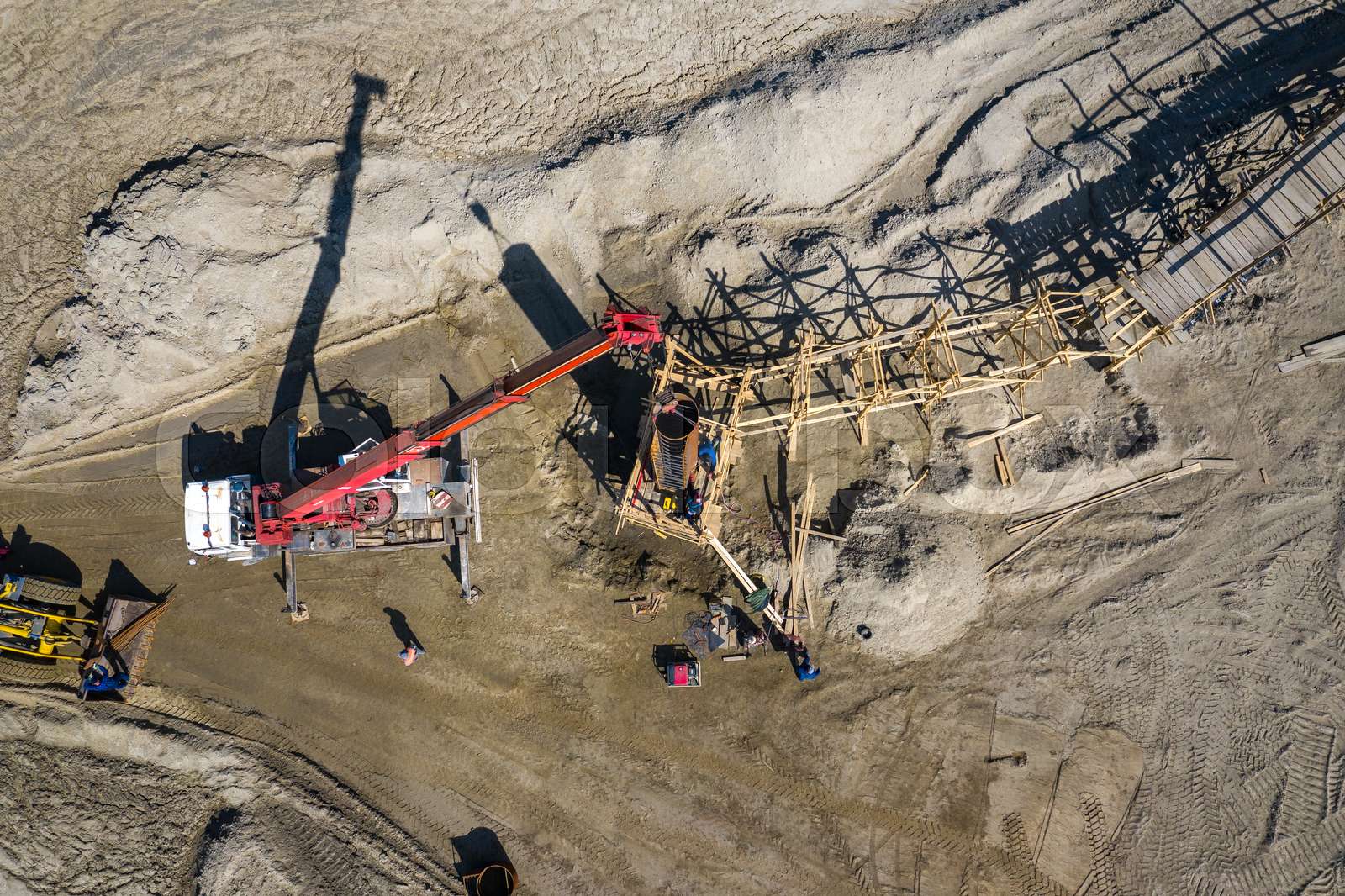 Aerial view of industrial mineral open pit mine. Opencast mining quarry ...