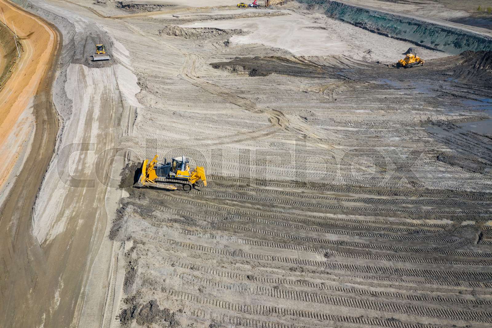 Aerial view of industrial mineral open pit mine. Opencast mining quarry ...