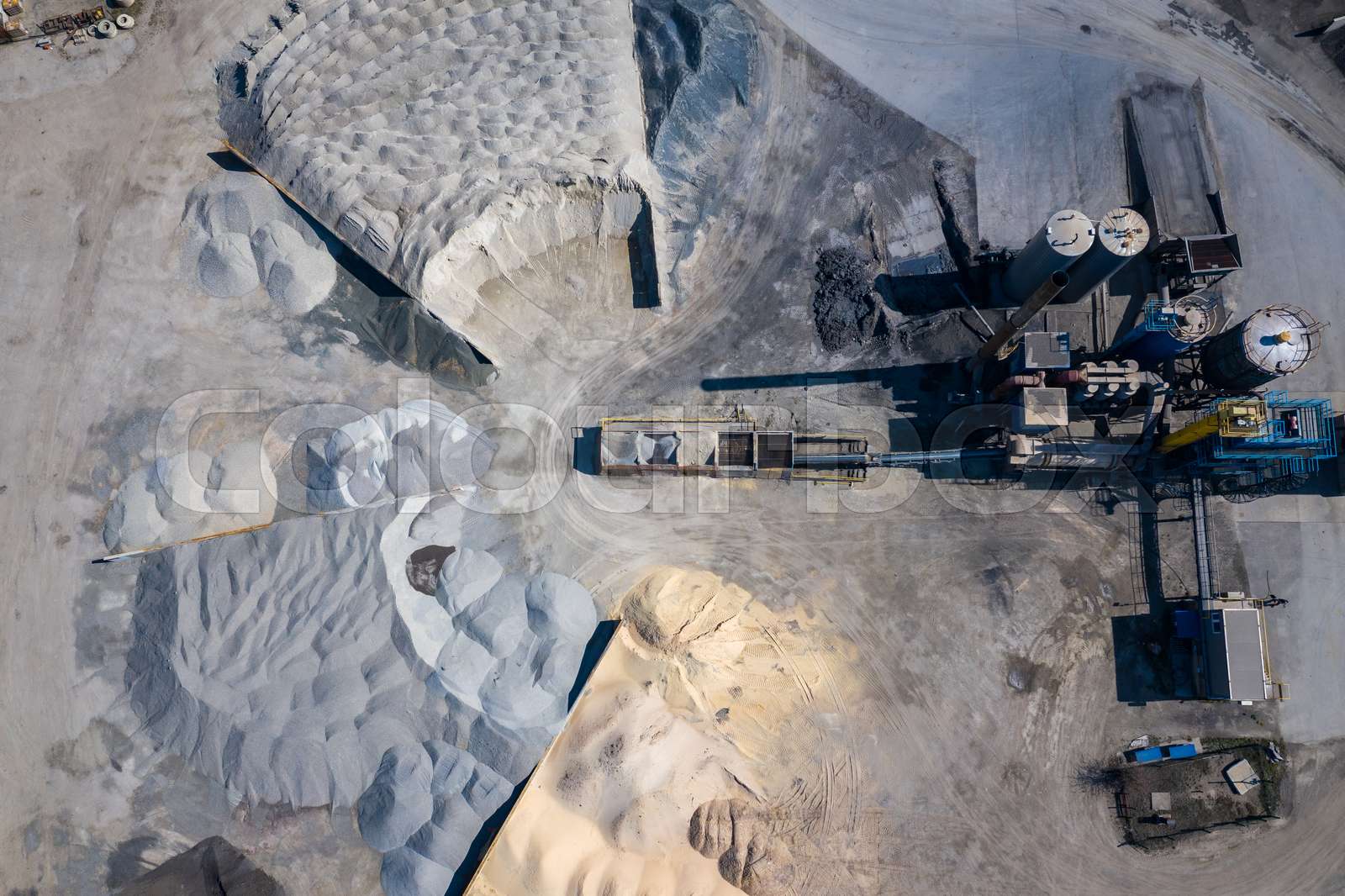 Aerial view of industrial mineral open pit mine. Opencast mining quarry ...