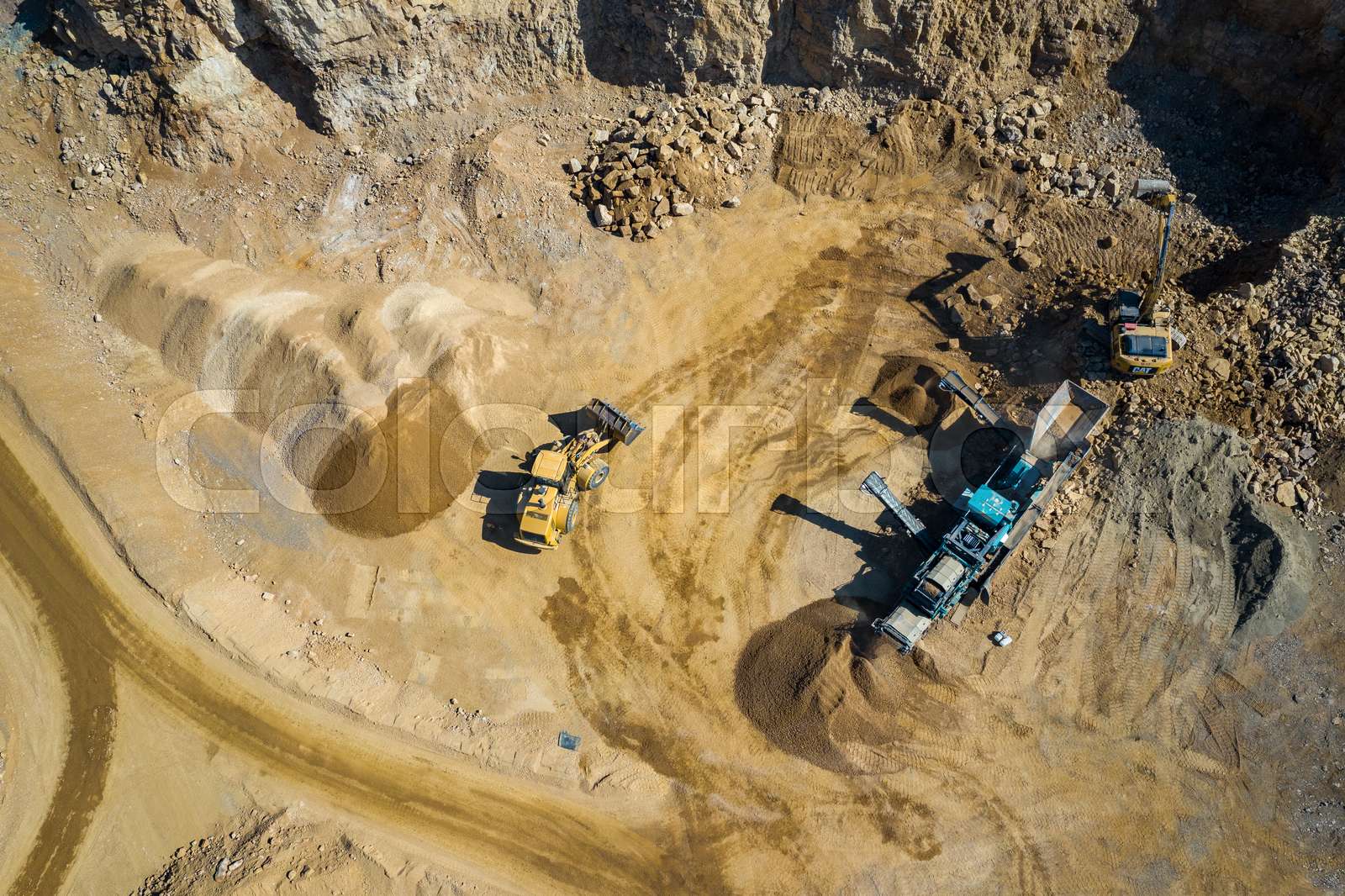 Aerial view of industrial mineral open pit mine. Opencast mining quarry ...