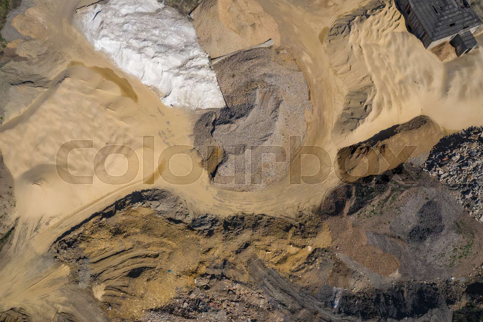 Aerial view of industrial mineral open pit mine. Opencast mining. Drone ...
