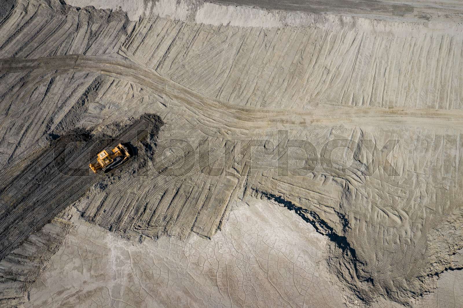 Aerial view of industrial mineral open pit mine. Opencast mining quarry ...
