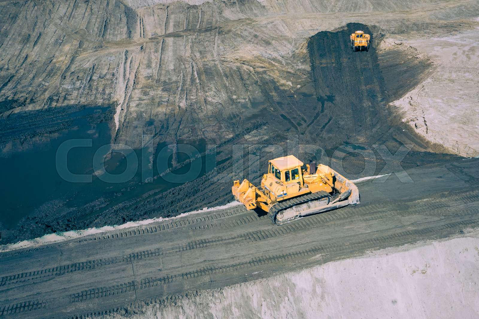 Aerial view of industrial mineral open pit mine. Opencast mining quarry ...