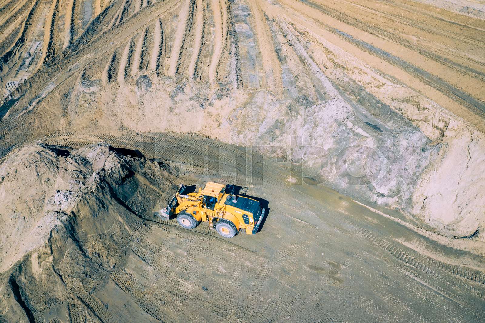 Aerial view of industrial mineral open pit mine. Opencast mining quarry ...