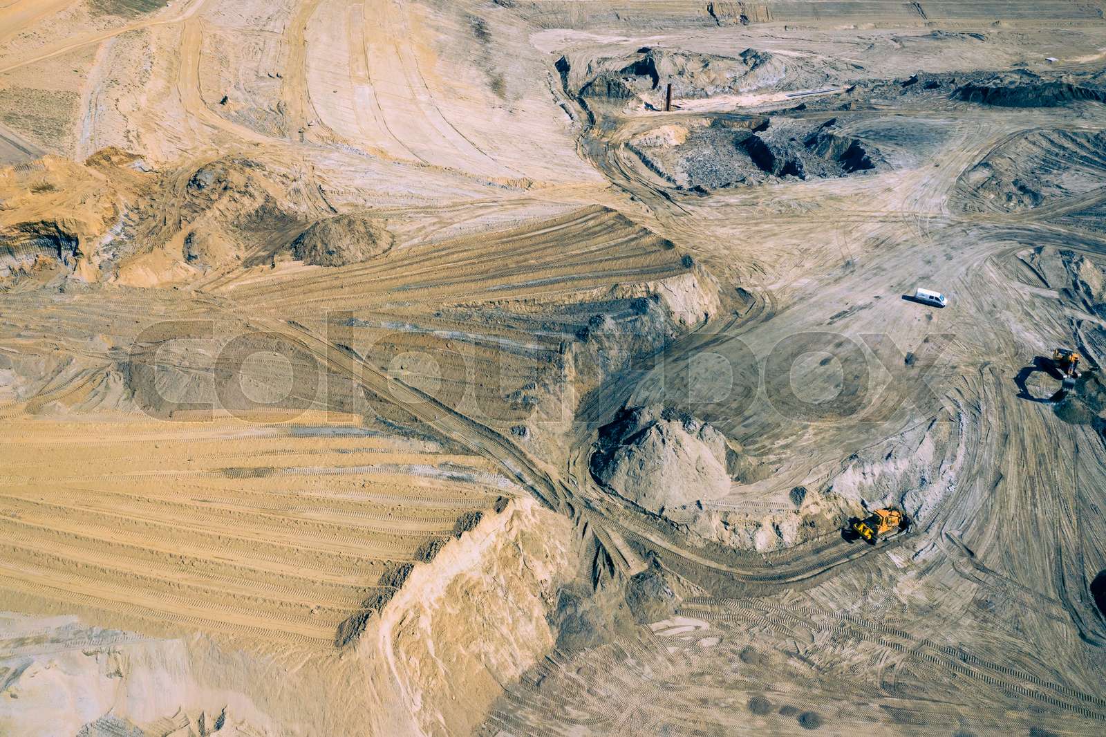 Aerial view of industrial mineral open pit mine. Opencast mining quarry ...