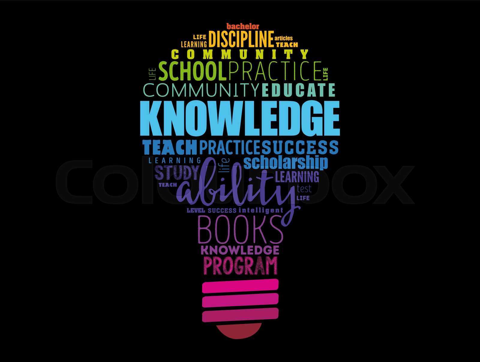 KNOWLEDGE light bulb word cloud collage | Stock vector | Colourbox