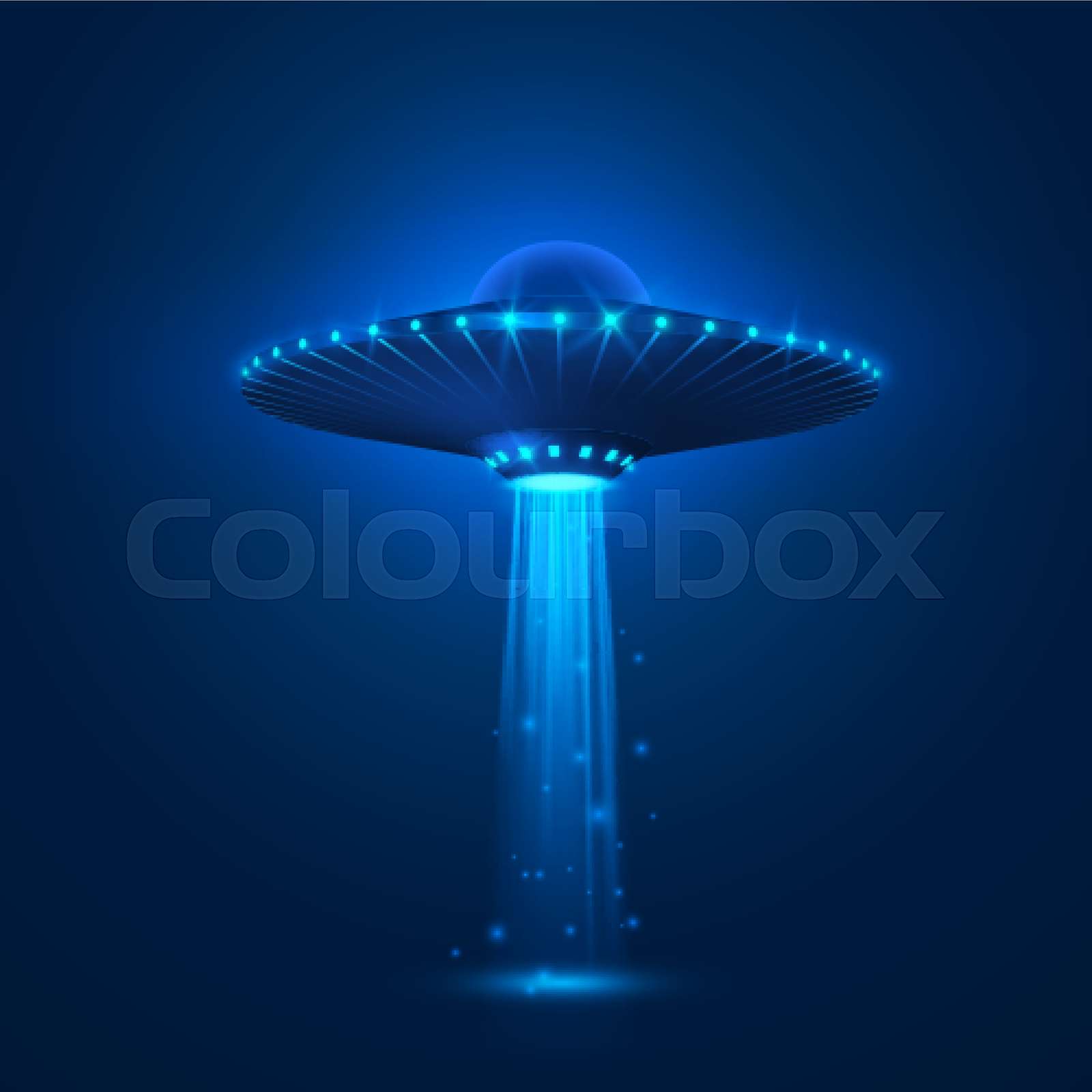 UFO with ray of light fly in night sky. alien invasion. Sci-fi concept ...