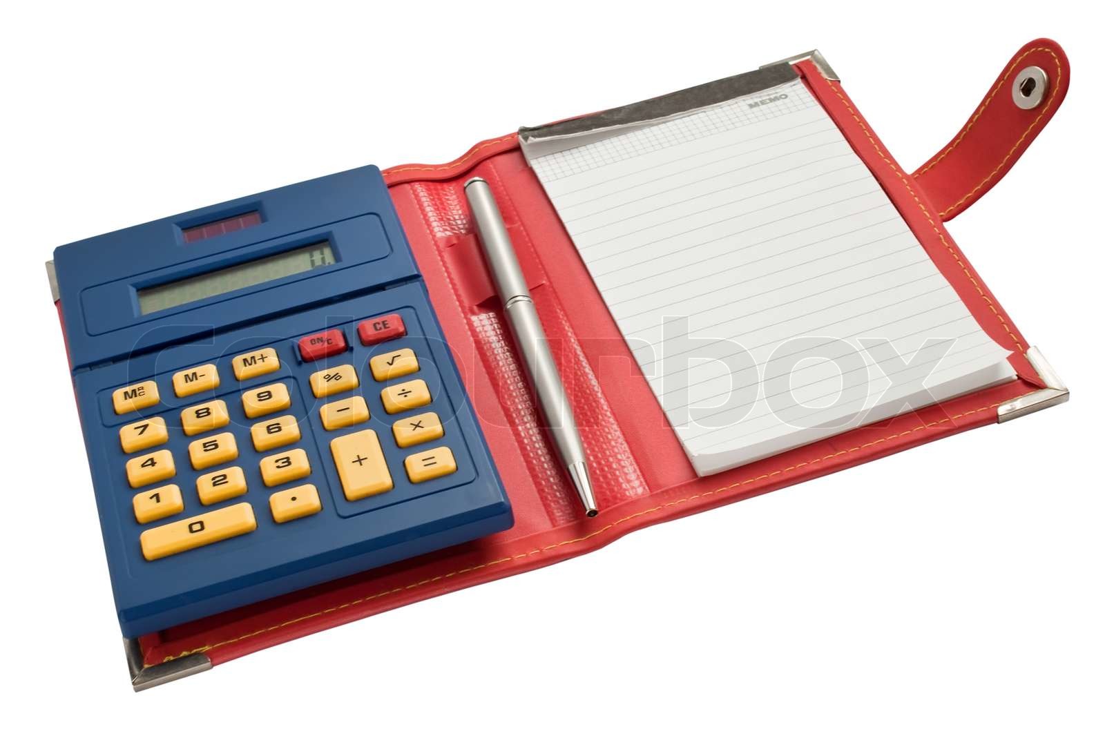 Notebook with calculator and pen | Stock image | Colourbox
