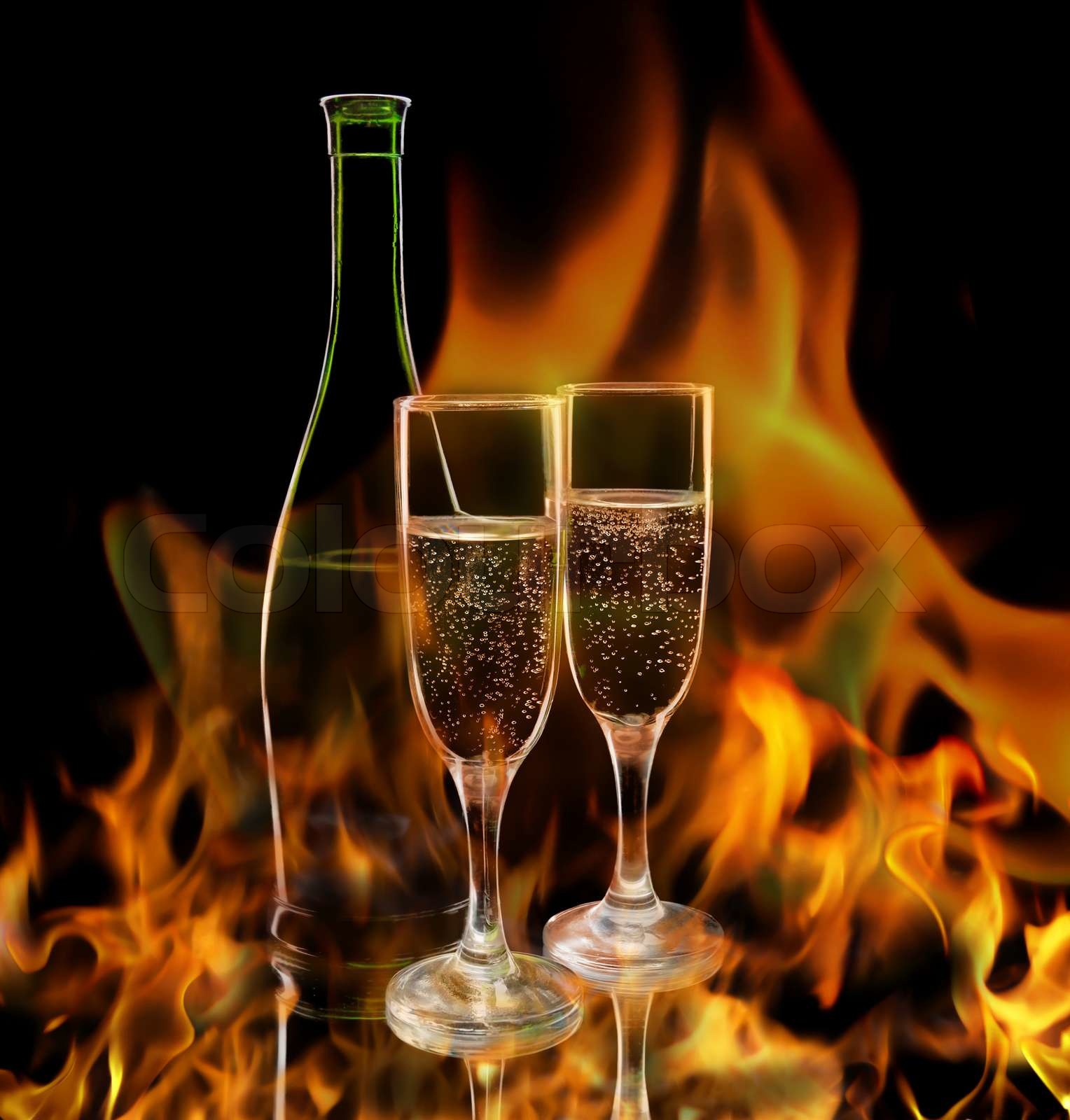Champagne in flame | Stock image | Colourbox