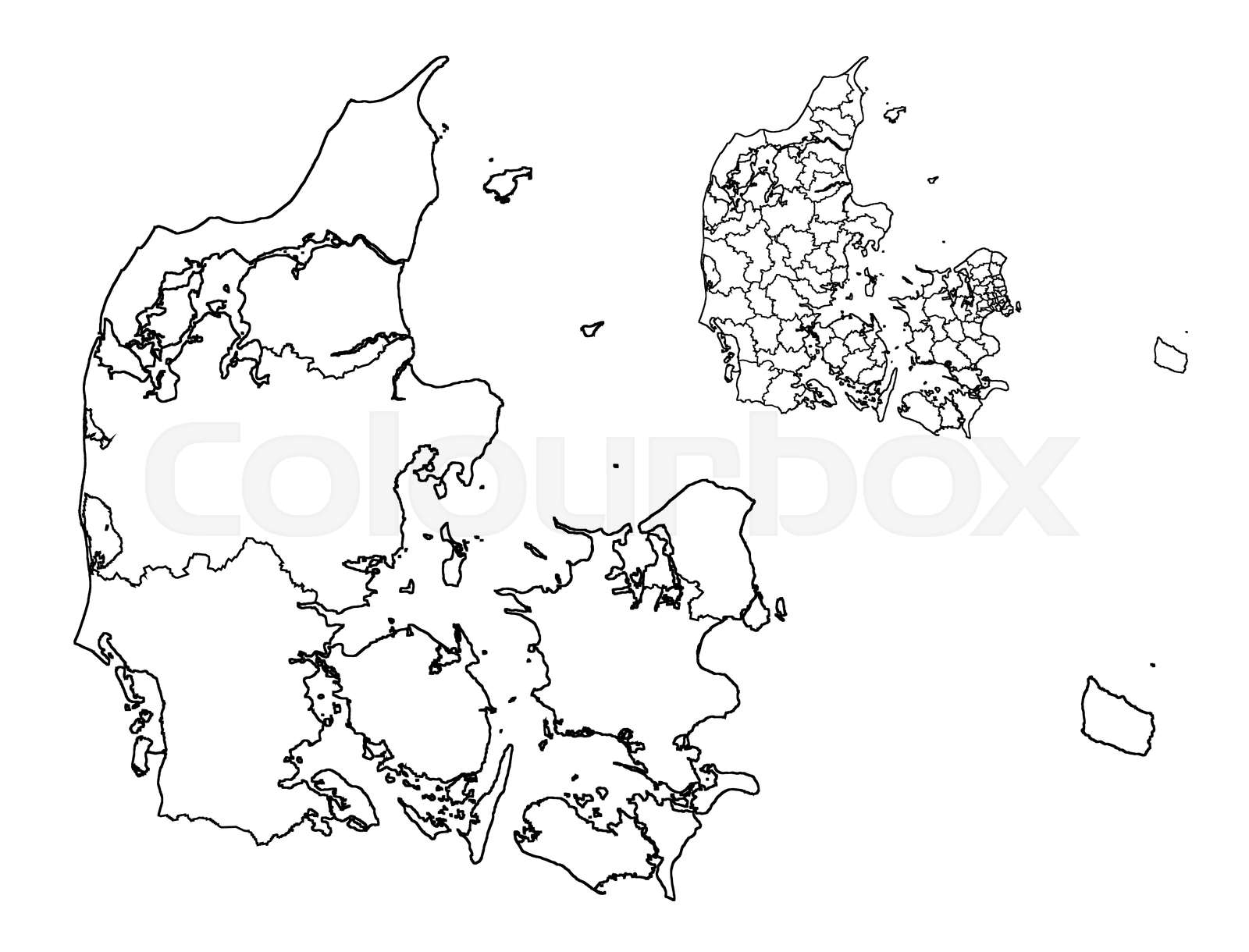 Denmark outline map administrative regions | Stock vector | Colourbox