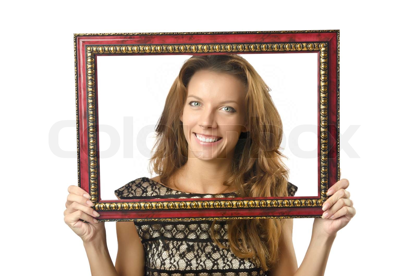 Picture frame and attractive woman | Stock image | Colourbox